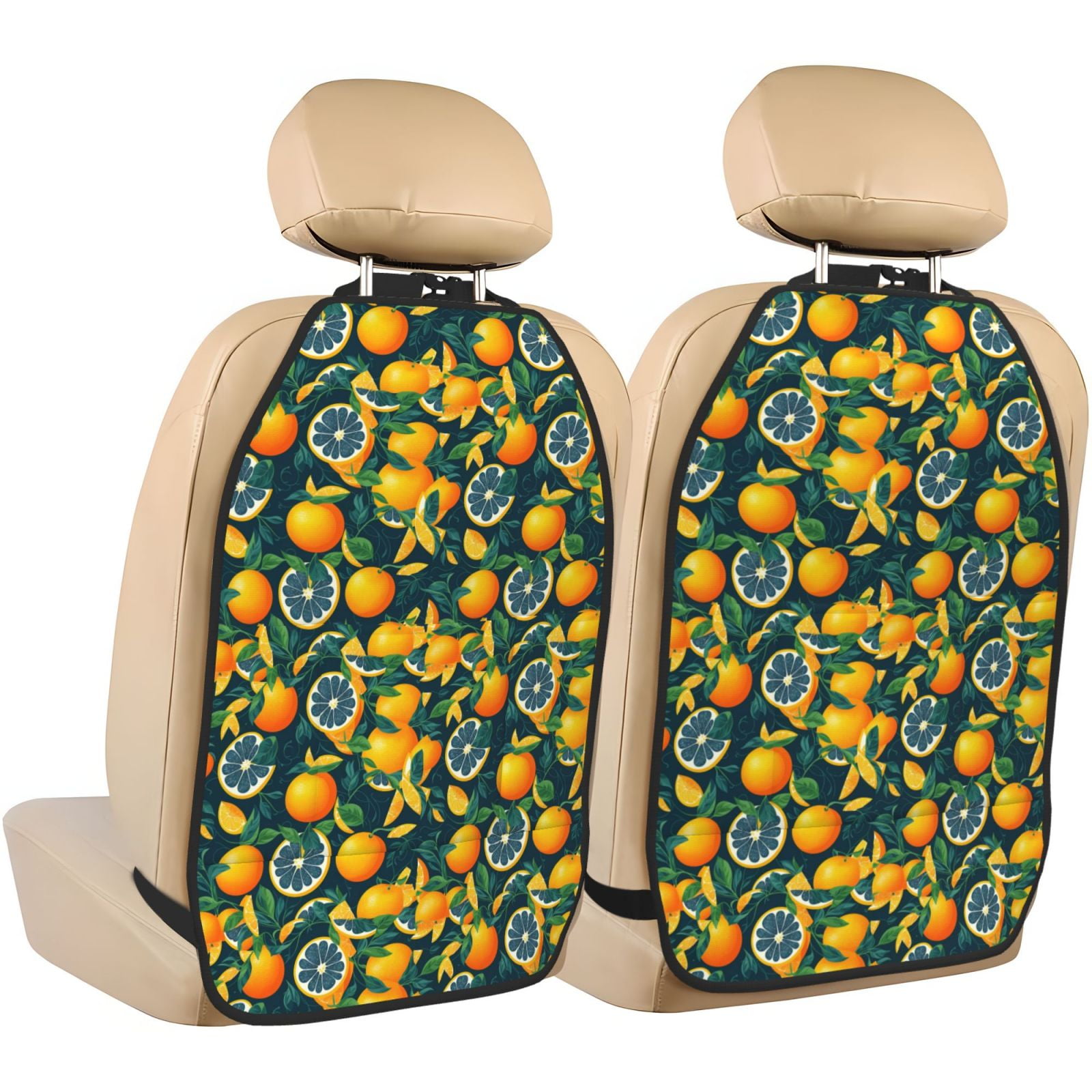 Kdxio Fresh Orange Print 2 Pack Car Kick Mat Seat Cover Back Protector ...