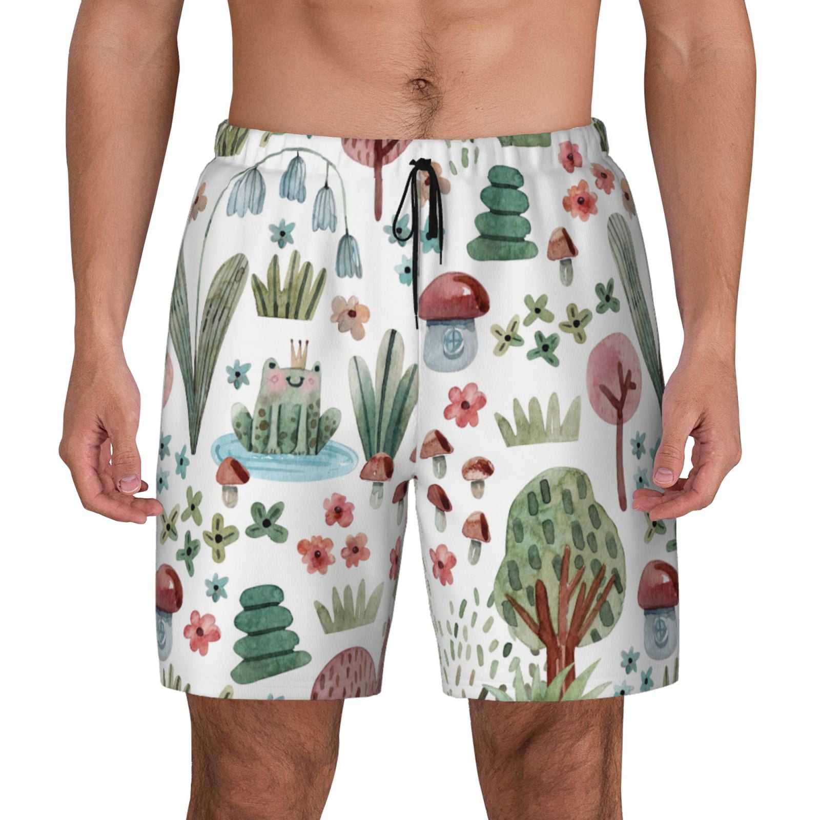 Kdxio Frog And Forest Plants Print Men'S Swim Trunks With Compression ...