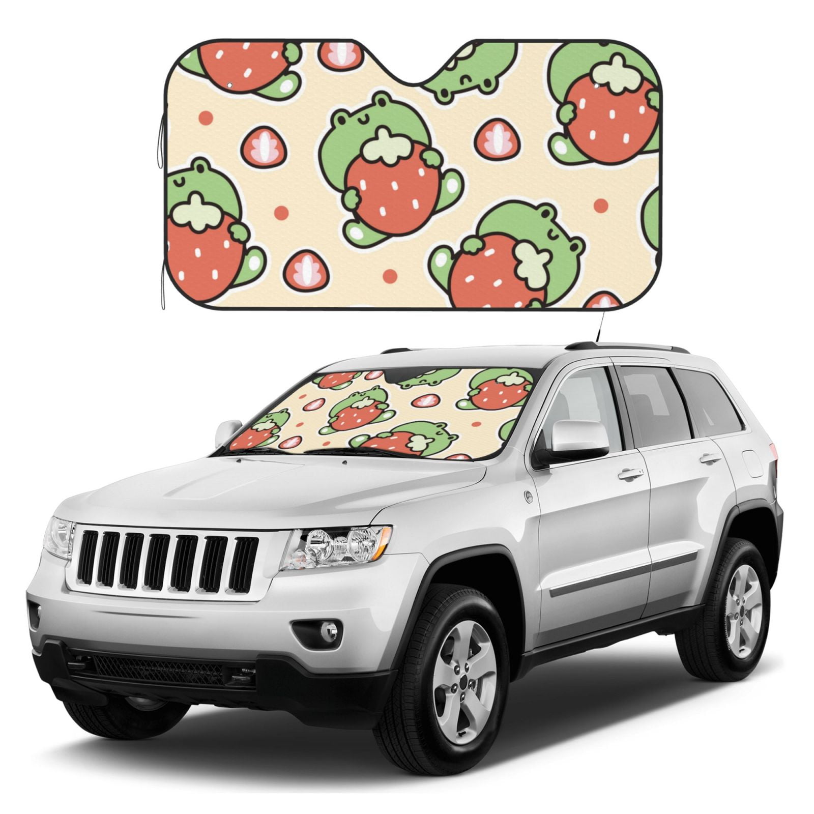 Kdxio Frog Hold Strawberry Print Windshield Sun Shade, Foldable Sun ...