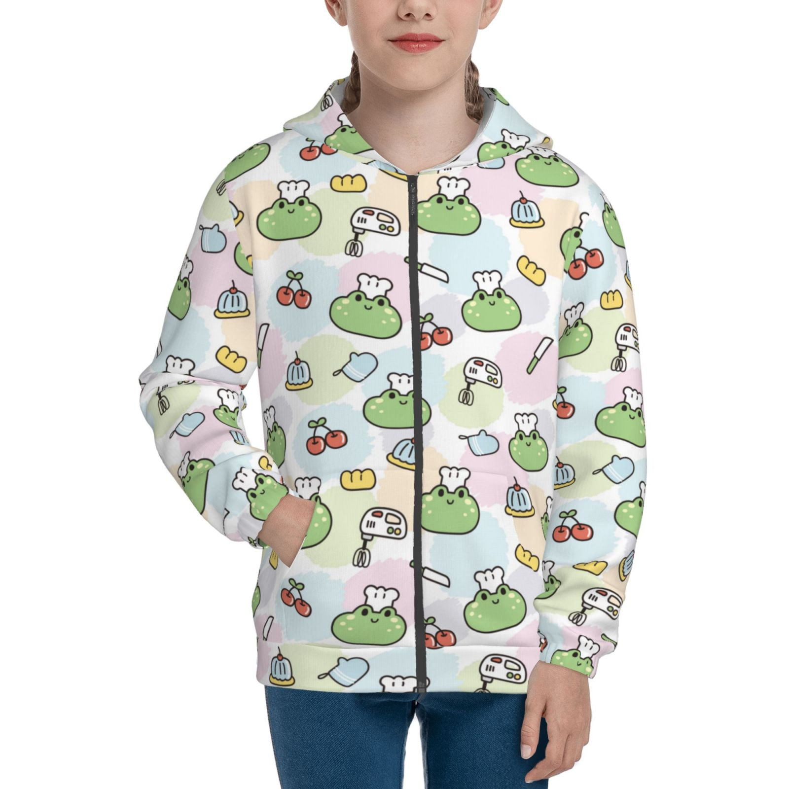Kdxio Frog Wear Chef Hat Pattern Kids Boys Girls Zip Up Hoodie 3D ...