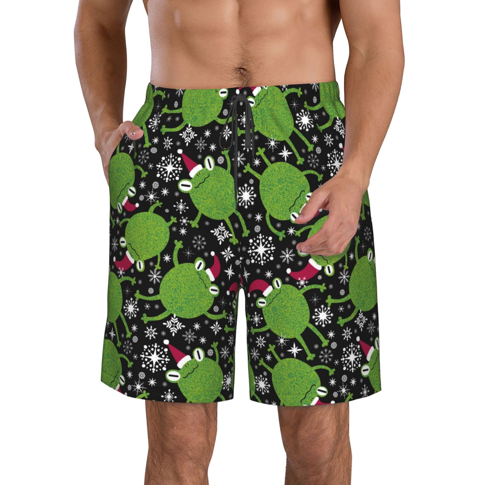 Kdxio Frogs And Santa Hat Pattern Mens Casual Shorts - Drawstring ...