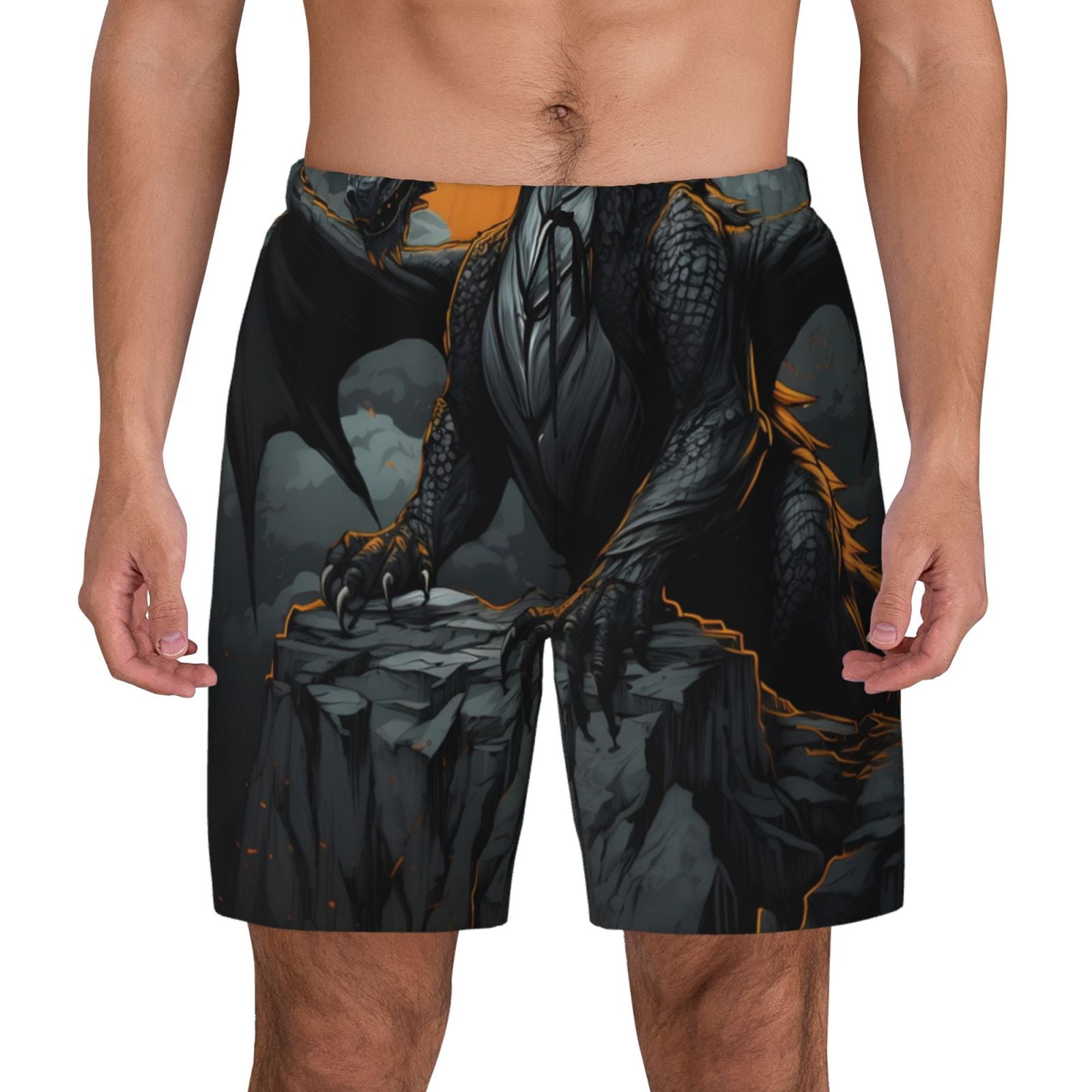 Kdxio Full Moon Black Dragon Print Men's Swim Trunks with Compression ...