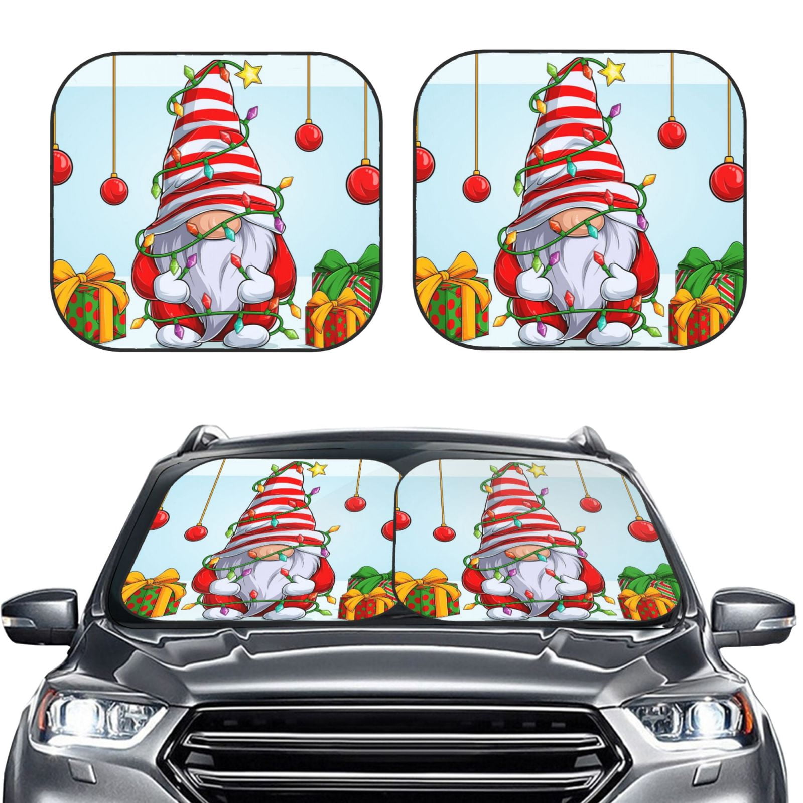 Kdxio Funny Christmas Gnome Print 2-Piece Sun Shade Front Windshield ...