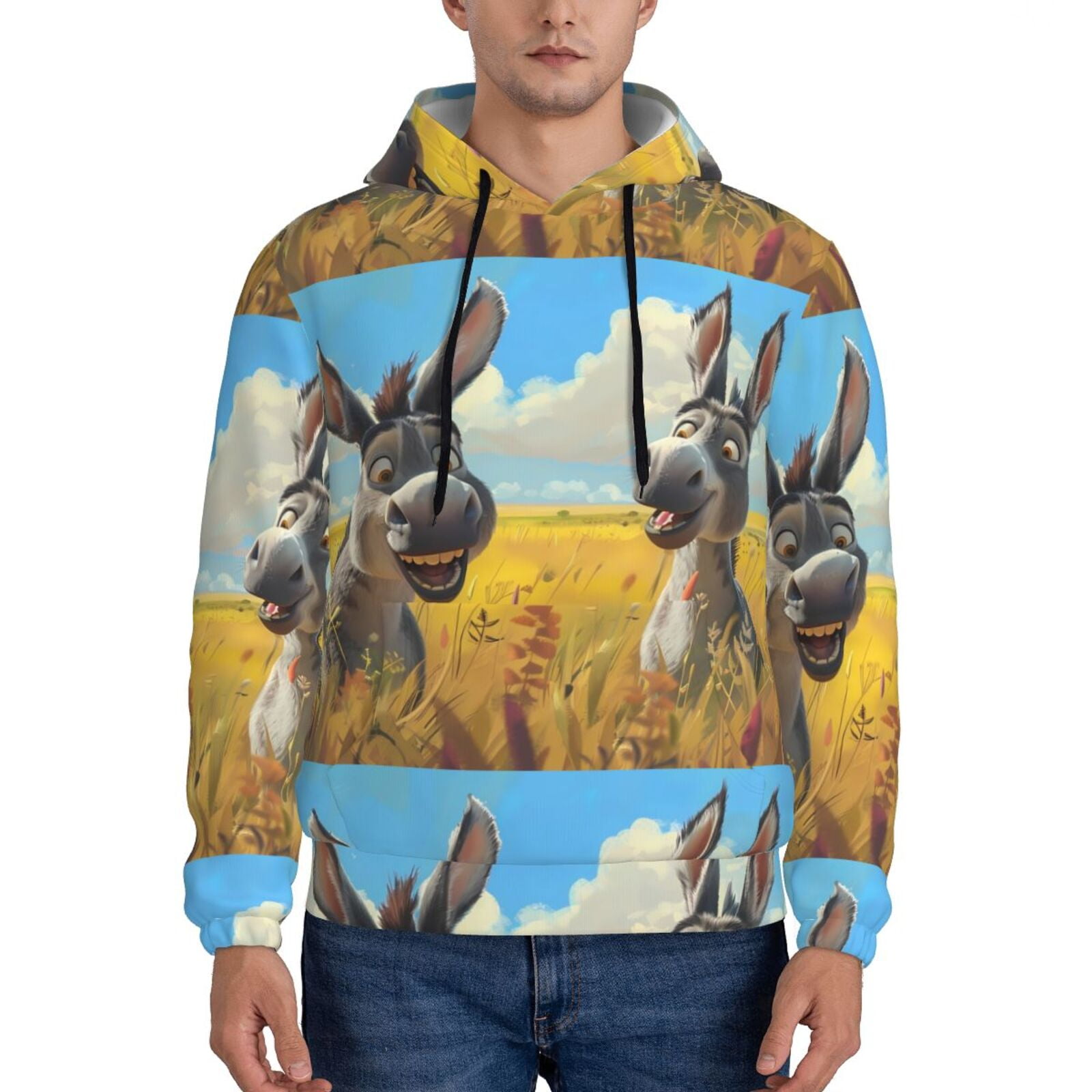 Kdxio Funny Countryside Donkey Print Mens Casual Hooded Collar ...