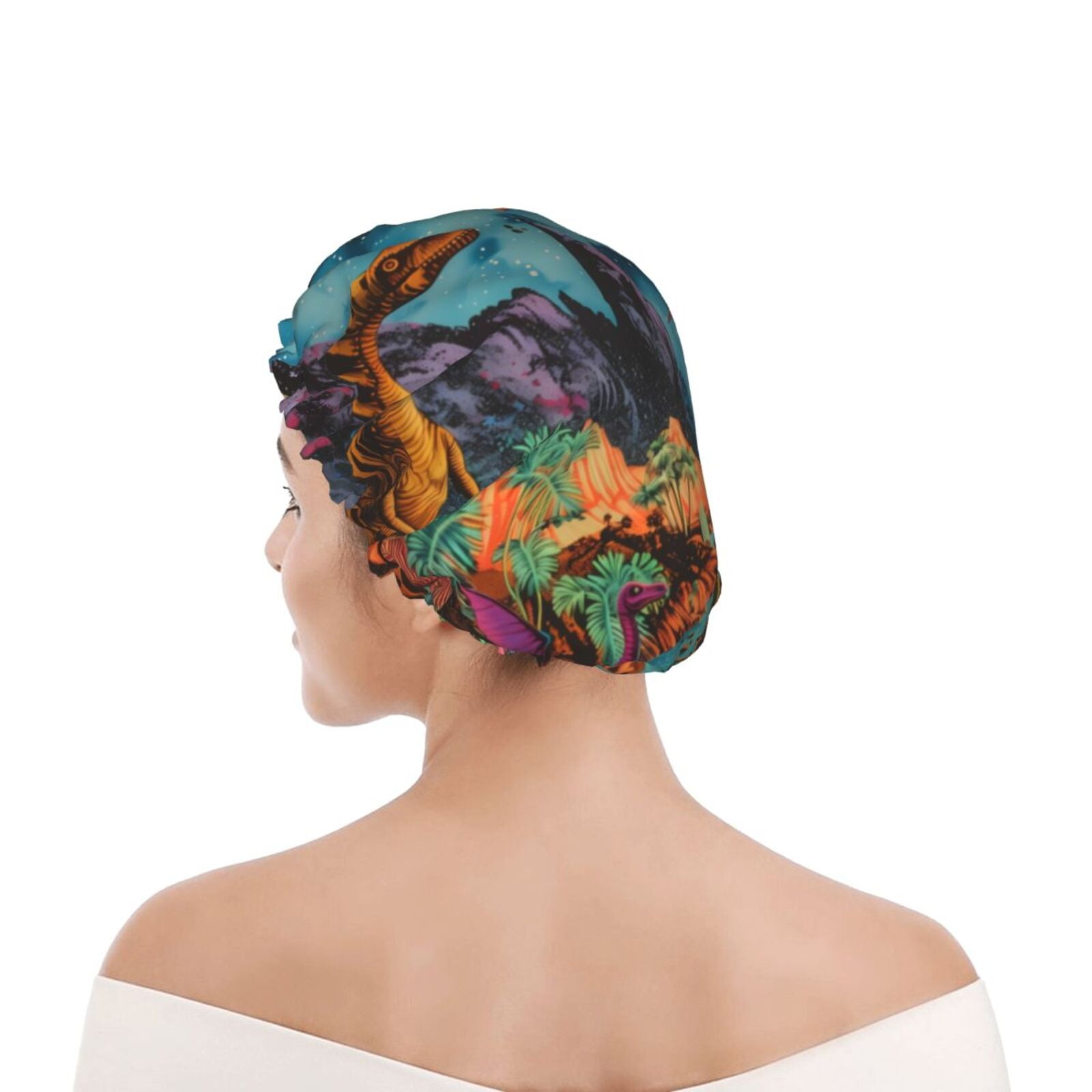 Kdxio Galactic Jungle Dinosaurs Print Shower Cap for Women,Elastic and ...