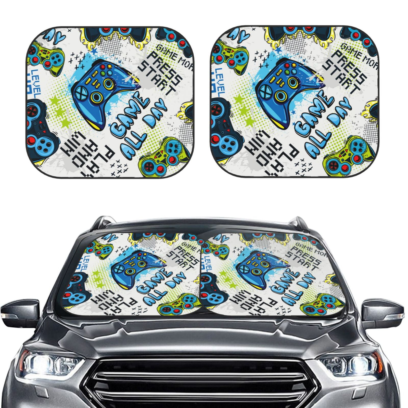 Kdxio Game All Day Print 2-Piece Sun Shade Front Windshield - Foldable ...