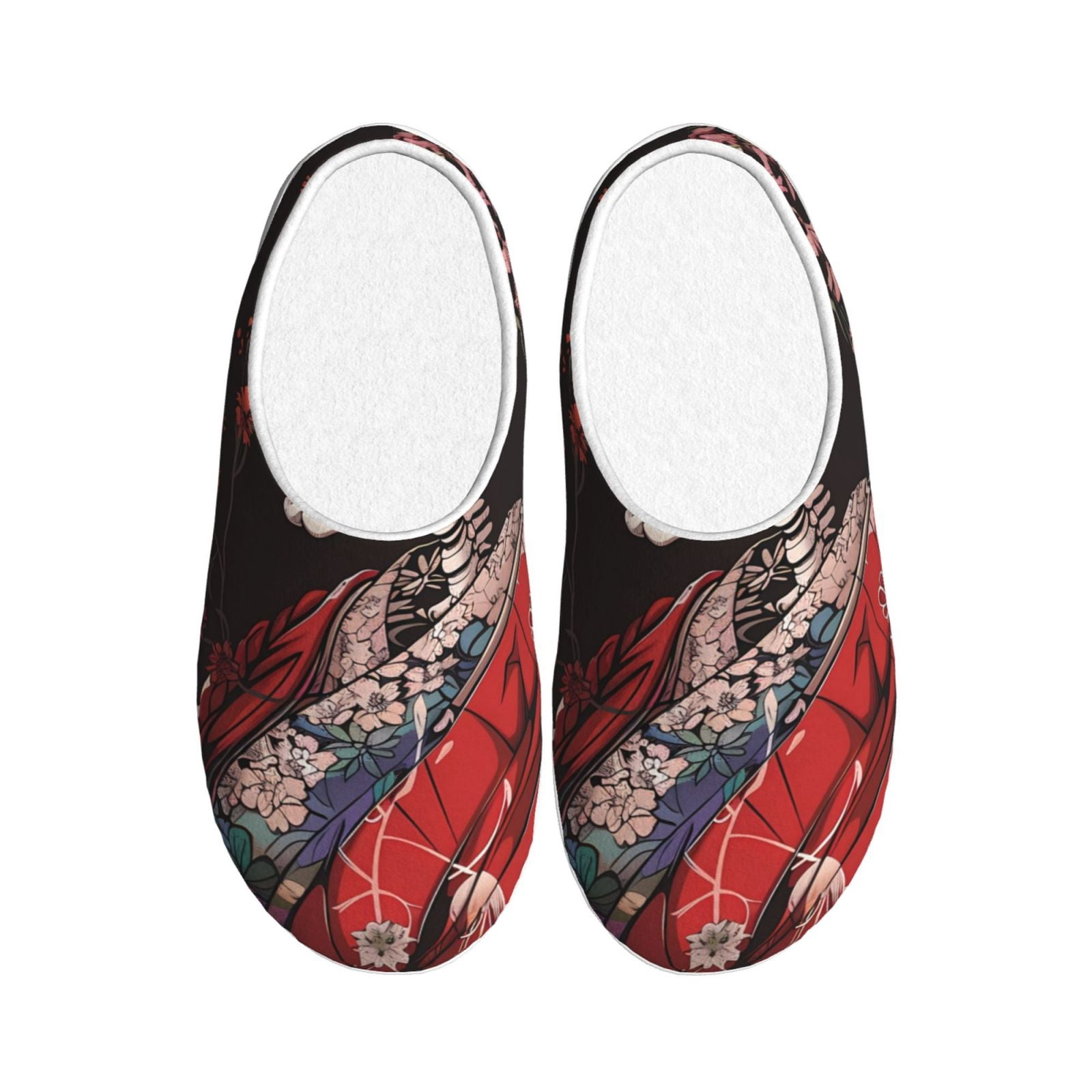 Kdxio Geisha Skeleton With Flowers Women's Men's Slippers Plush Slip-On ...