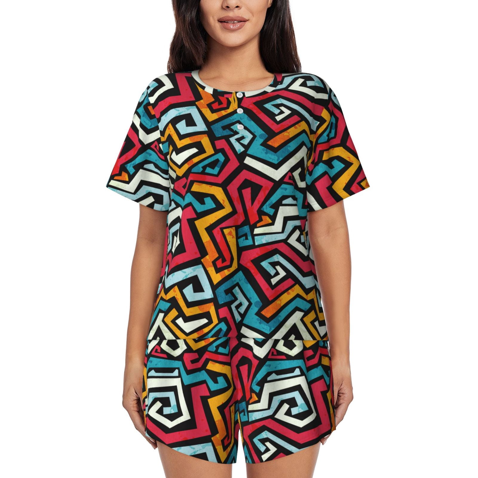 Kdxio Geometry Print Pajamas Sets for Women Short-Sleeved Pjs with ...