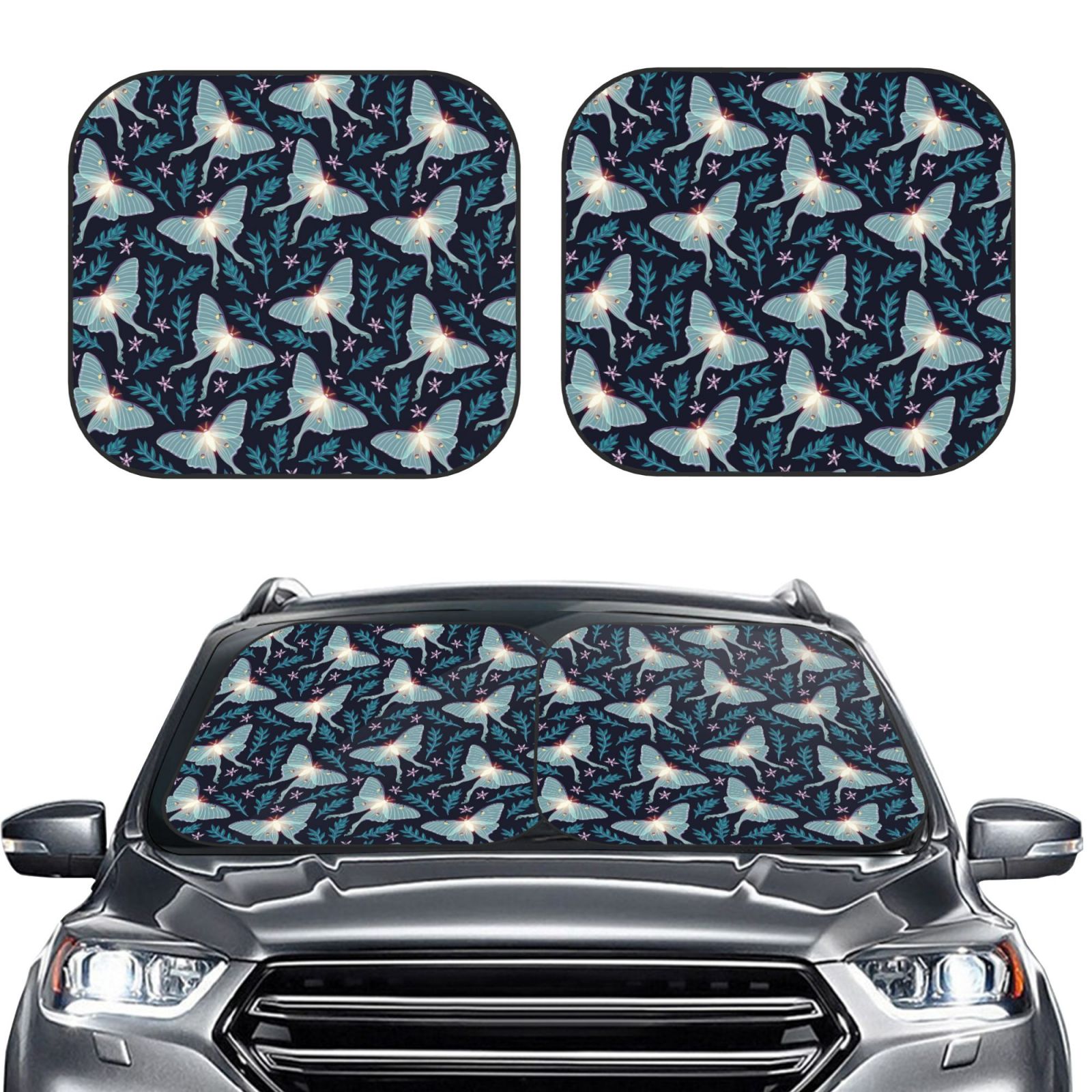 Kdxio Glowing Butterfly Print 2-Piece Sun Shade Front Windshield ...