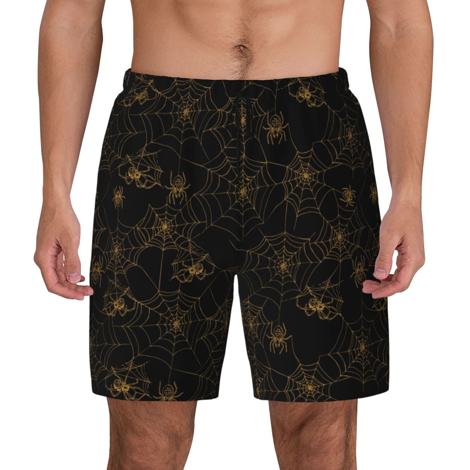 Kdxio Gold Spiders And Cobwebs Print Men's Swim Trunks with Compression ...