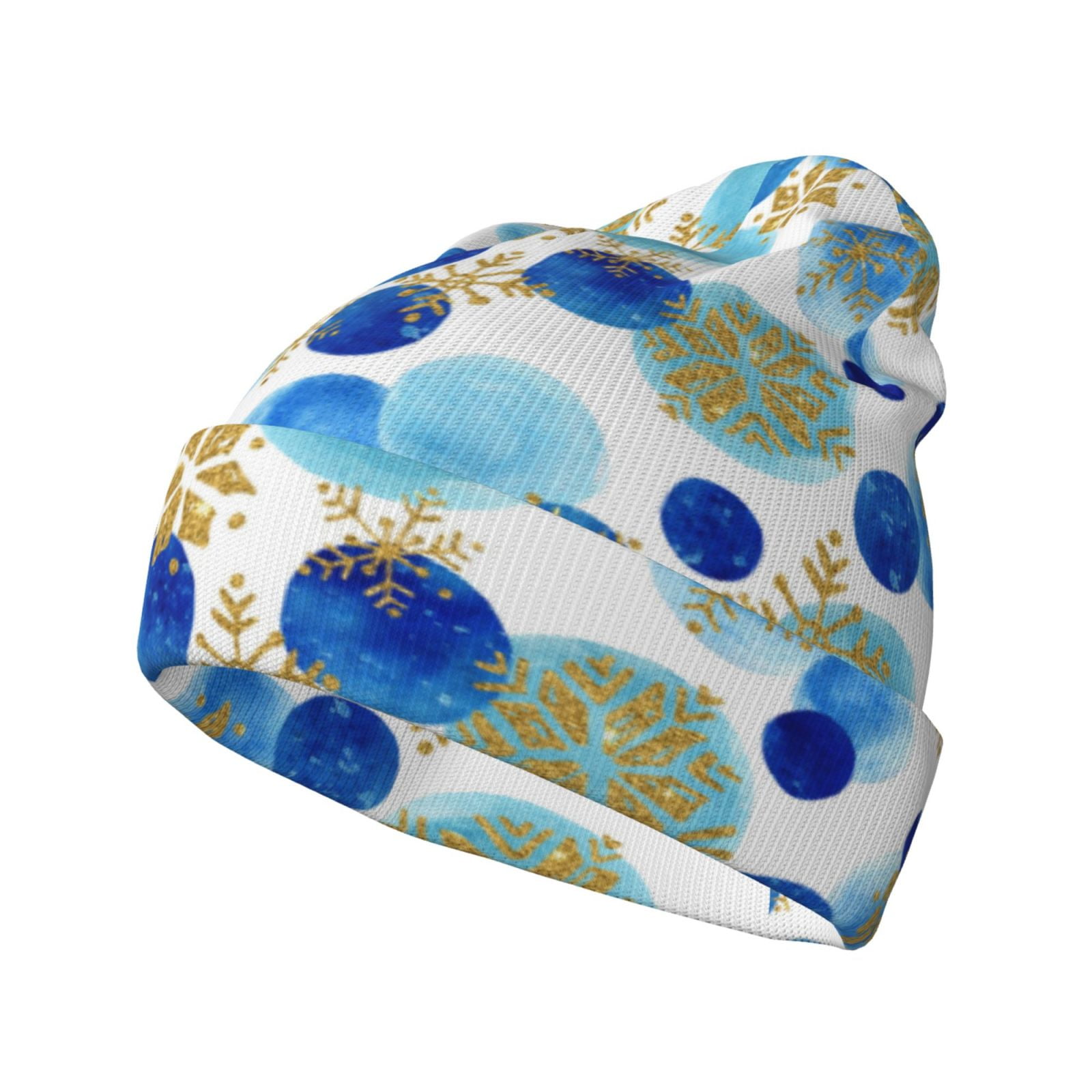 Kdxio Golden Blue Snowflakes Winter Beanie for Men Women Beanie Knit ...