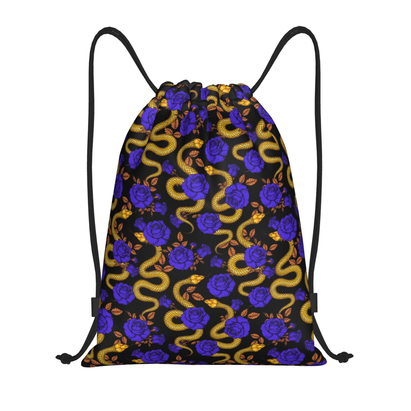 Kdxio Golden Snake And Purple Rose Print Drawstring Backpack Bag ...