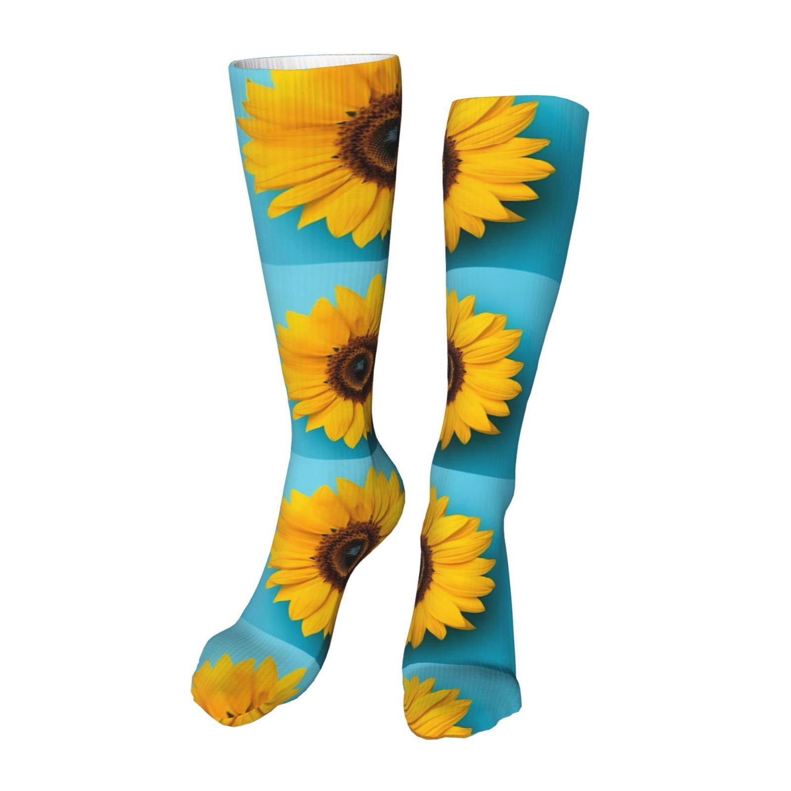 Kdxio Golden Sunflower in Blue Funny Silky Novelty Funky Long Knee High ...