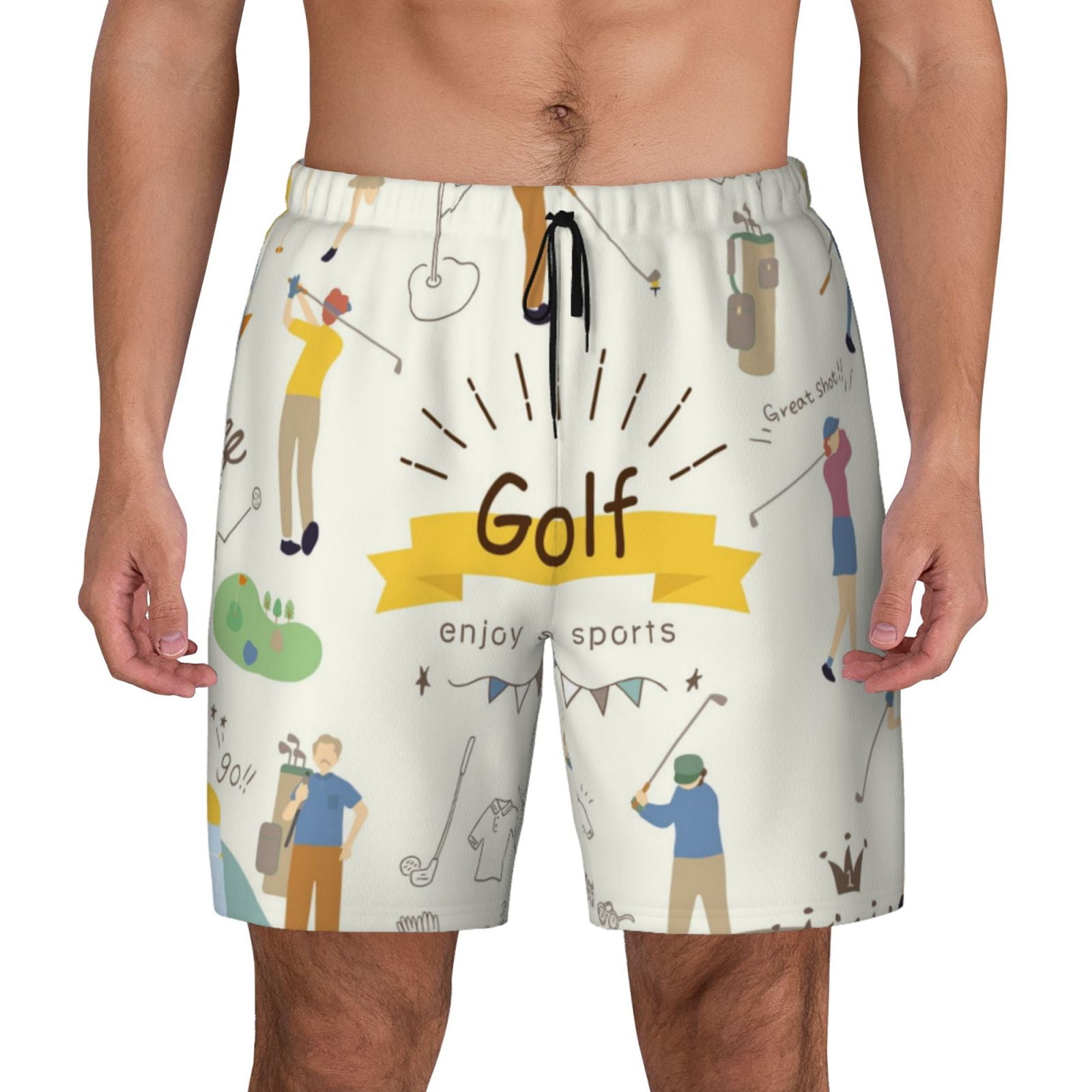 Kdxio Golf Icons And Golfer Print Men's Swim Trunks with Compression ...