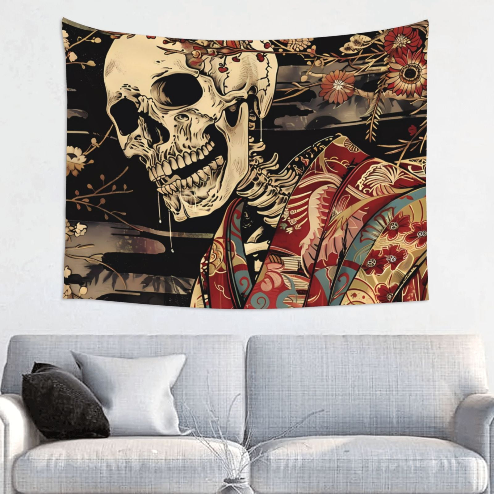 Kdxio Gothic Eastern Floral Skull Wall Hanging Tapestries Banner For ...