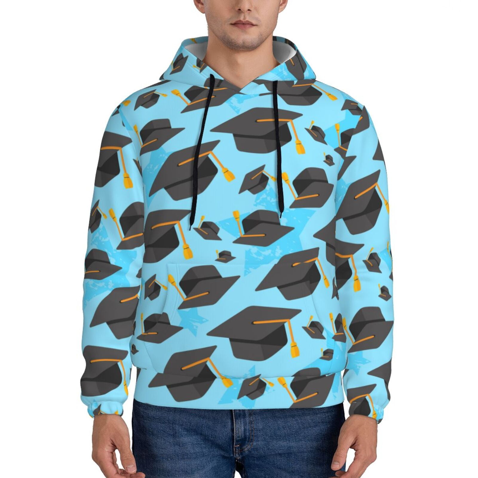 Kdxio Graduation Hats1 Print Mens Casual Hooded Collar Drawstring ...