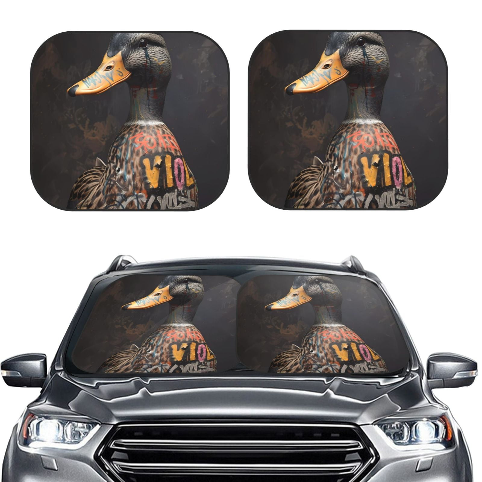 Kdxio Graffiti Cool Duck Print 2-Piece Sun Shade Front Windshield ...