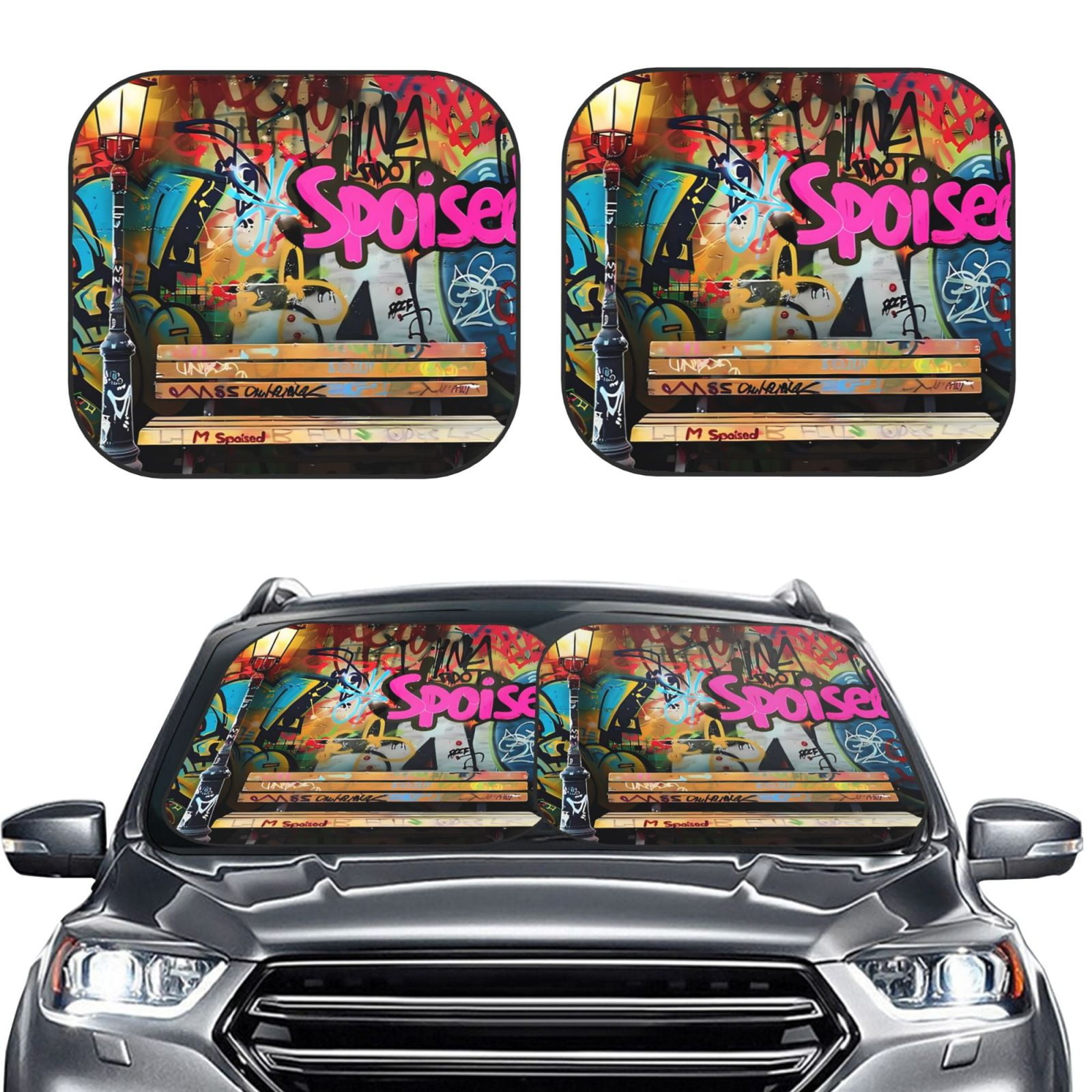 Kdxio Graffiti Lamp Urban Scene Print 2-Piece Sun Shade Front ...