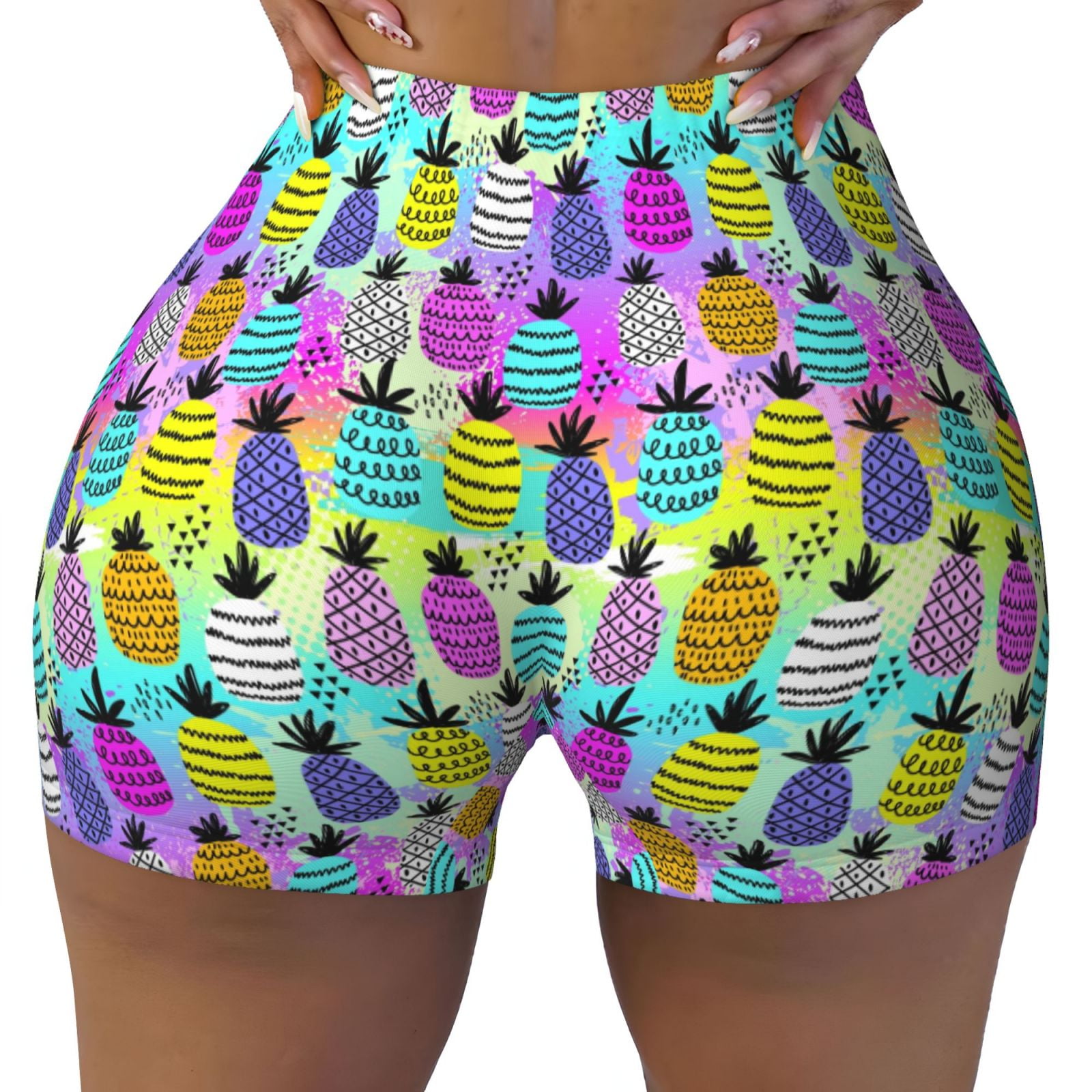 Kdxio Graffiti Pineapples Print Workout Shorts for Women Seamless Soft ...