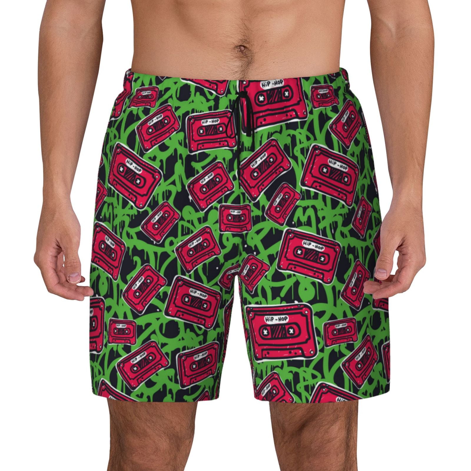 Kdxio Graffiti Tape Print Men's Swim Trunks with Compression Liner 7 ...