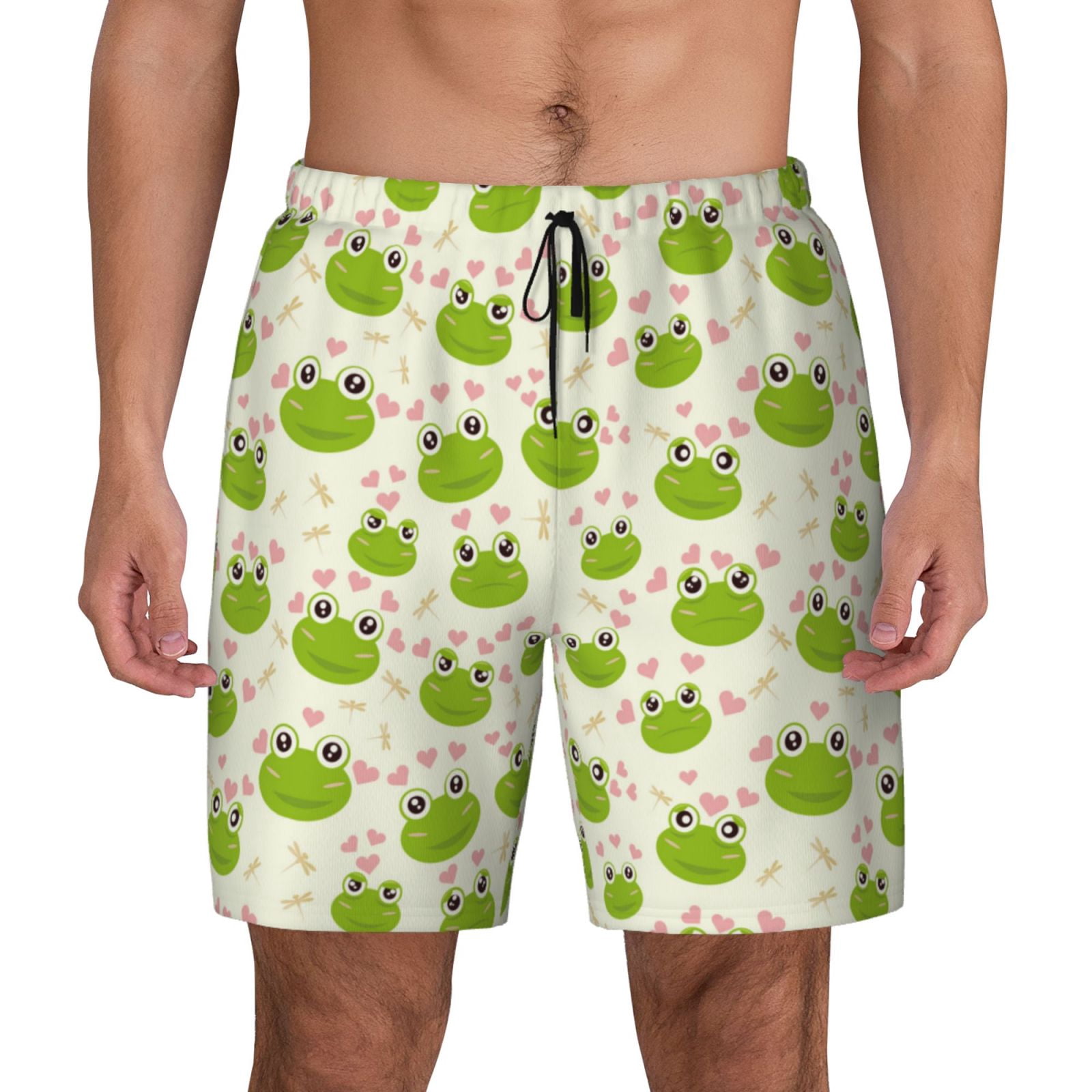 Kdxio Green Frog Print Men's Swim Trunks with Compression Liner 7 Inch ...