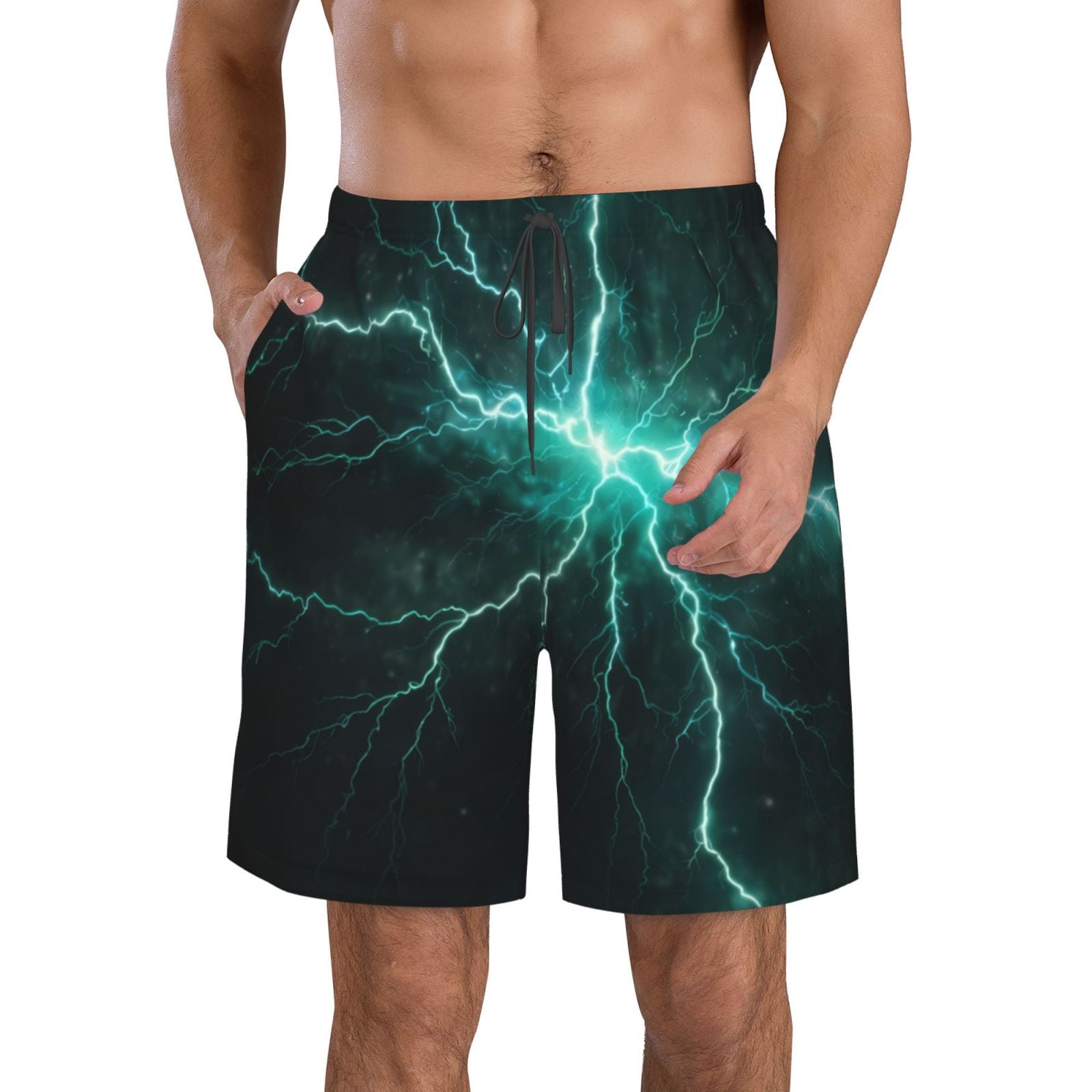 Kdxio Green Lightning Flash Pattern Mens Casual Shorts - Drawstring ...