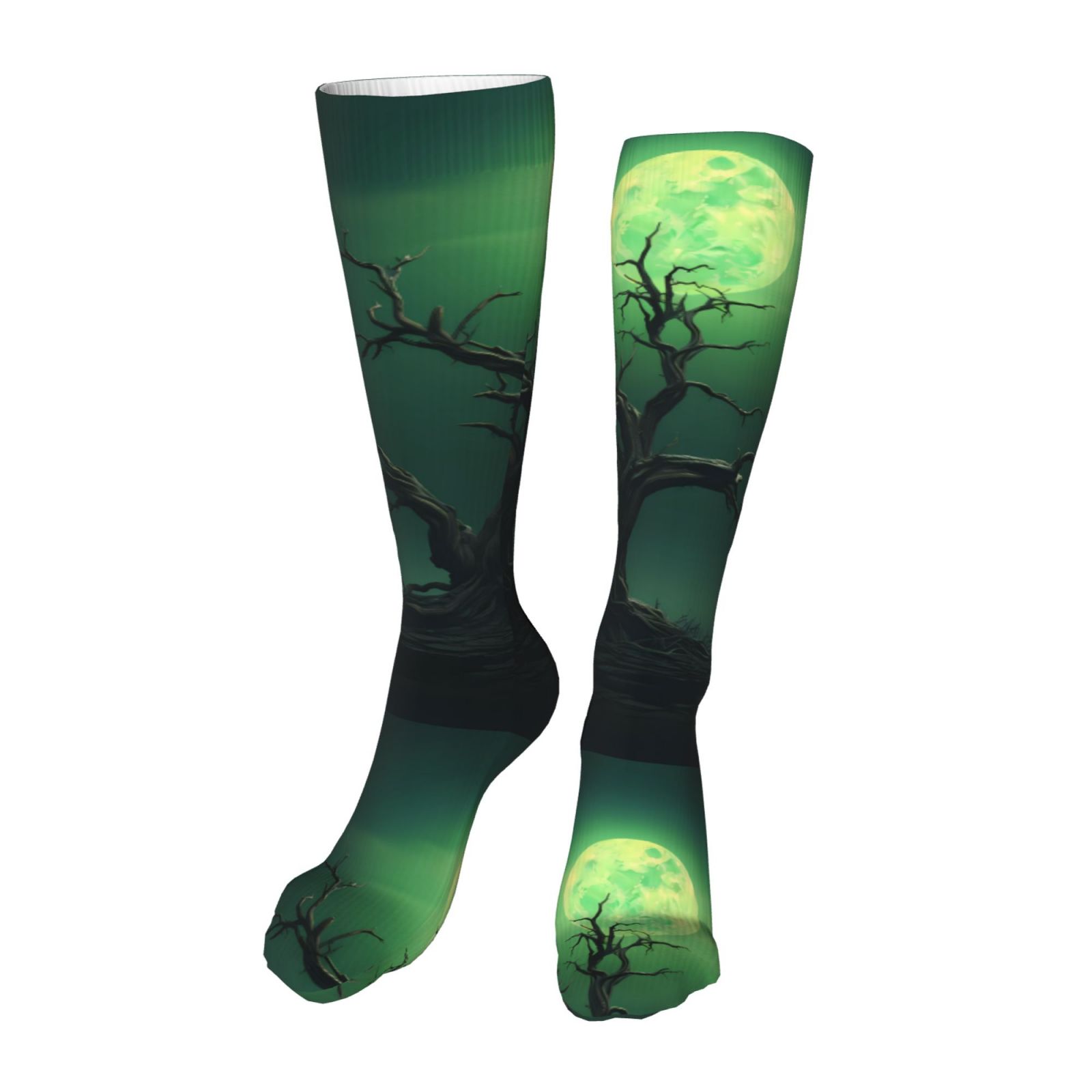 Kdxio Green Night Sky Moon Branches Funny Silky Novelty Funky Long Knee ...