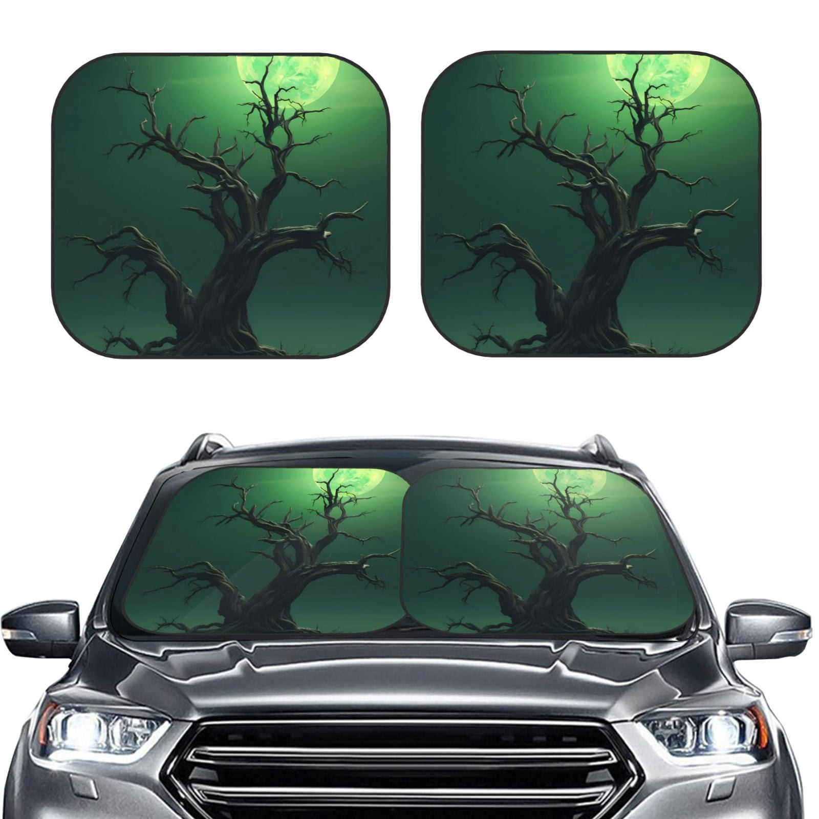 Kdxio Green Night Sky Moon Branches Print 2-Piece Sun Shade Front ...