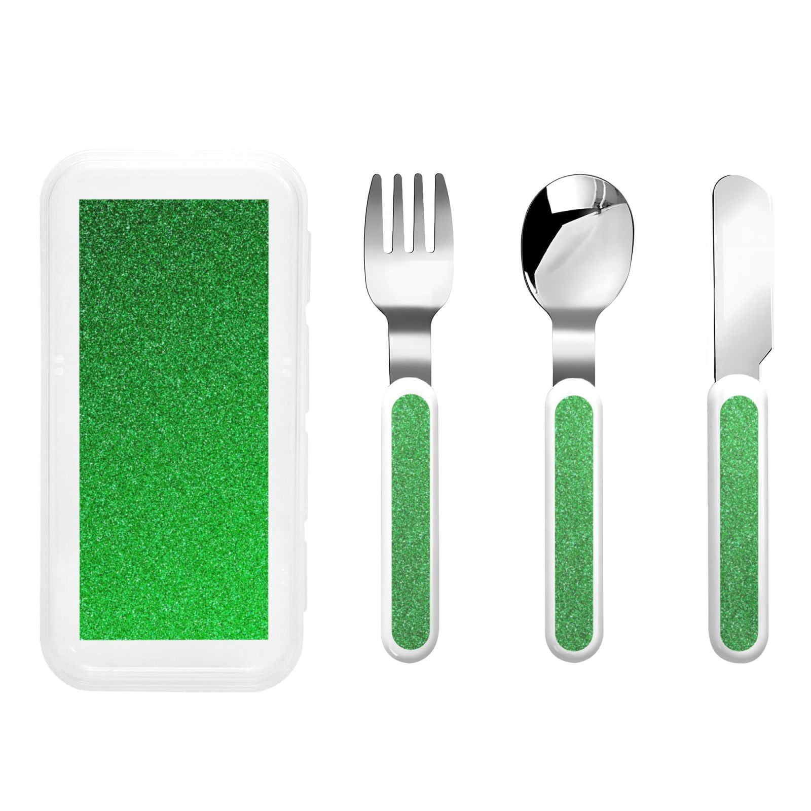 Kdxio Green Sparkling Shiny Toddler Utensils Set - Kids Silverware Set ...