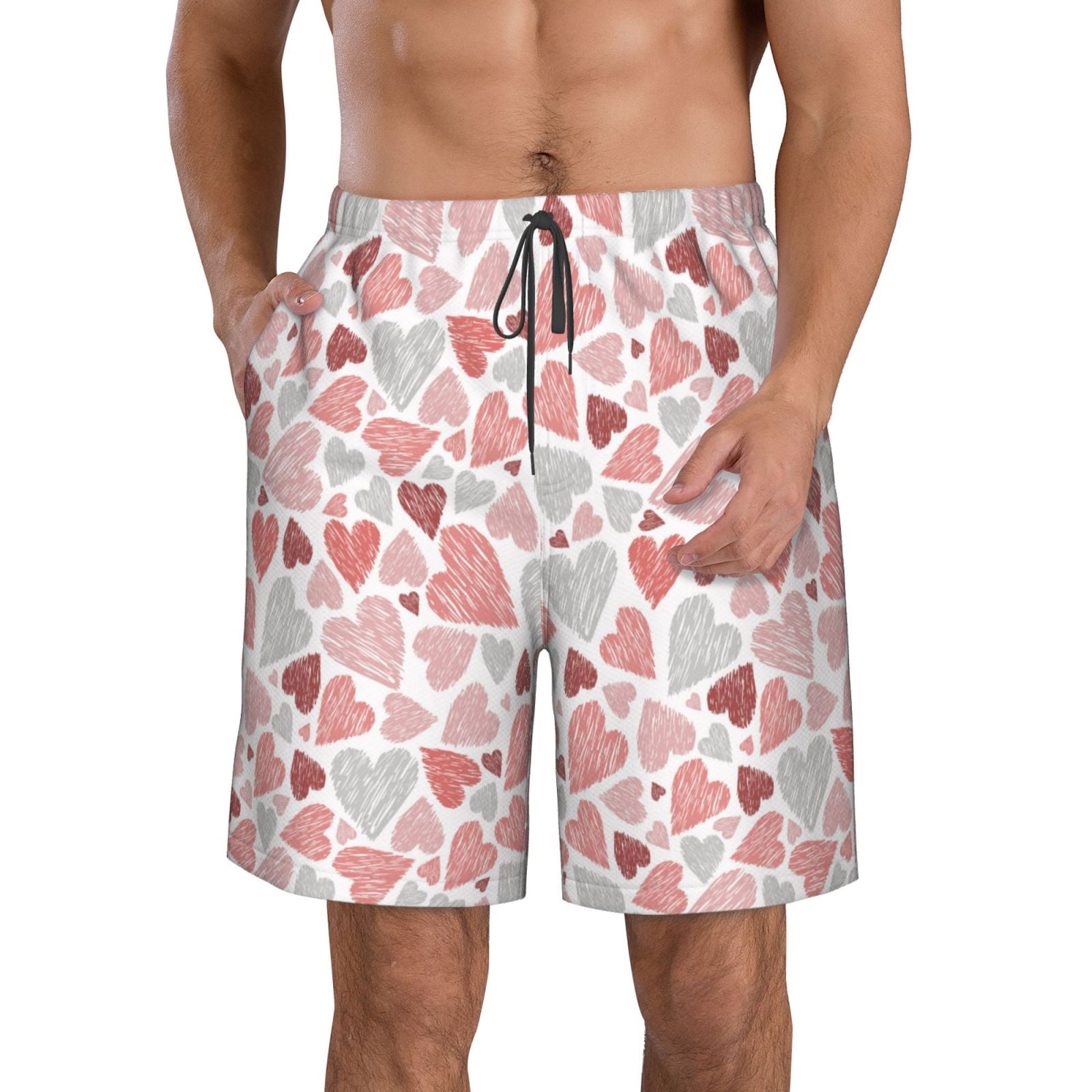 Kdxio Hand Drawn Hearts Pattern Mens Casual Shorts - Drawstring Summer ...
