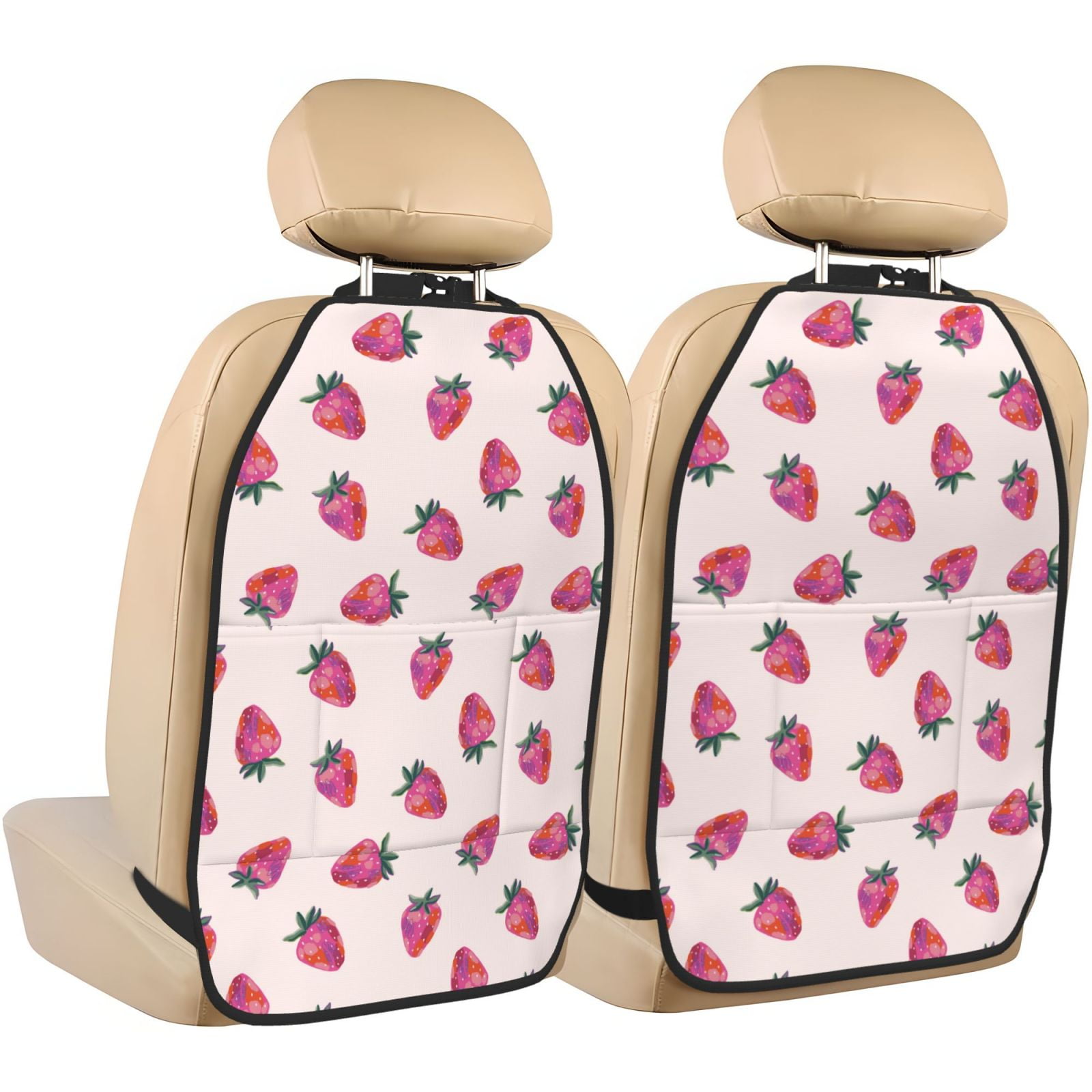Kdxio Hand Drawn Strawberry Print 2 Pack Car Kick Mat Seat Cover Back ...