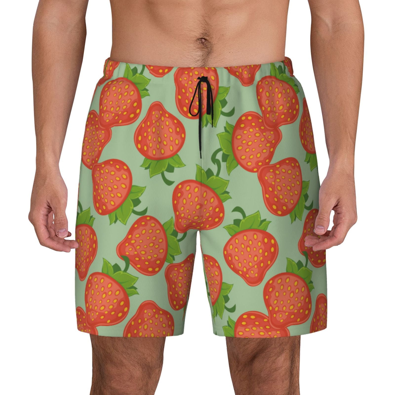 Kdxio Hand Drawn Strawberry Print Men's Swim Trunks with Compression ...