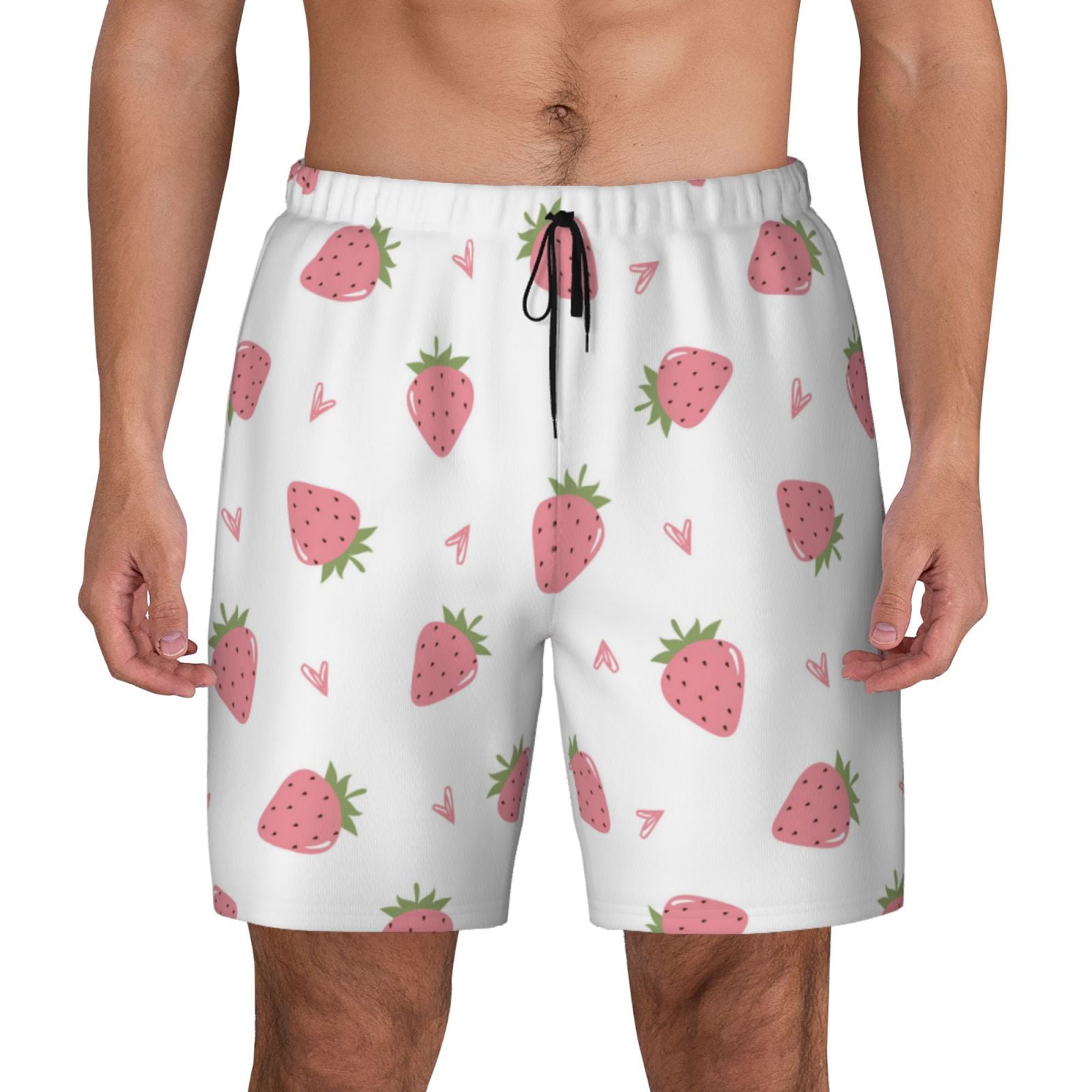 Kdxio Hand Drawn Strawberry Print Men's Swim Trunks with Compression ...
