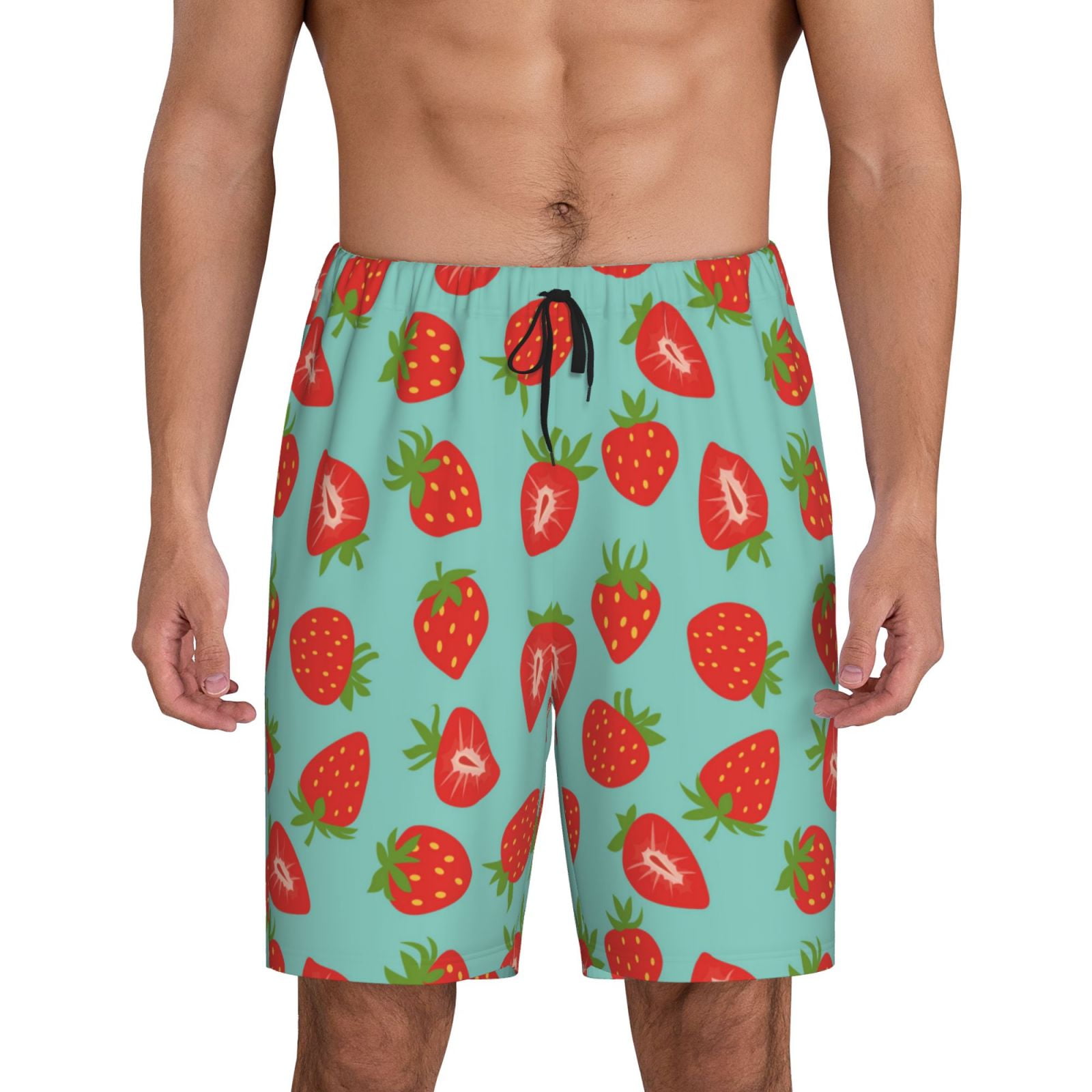 Kdxio Hand Drawn Strawberry Print Mens Sleep Shorts Bottoms Soft Comfy ...