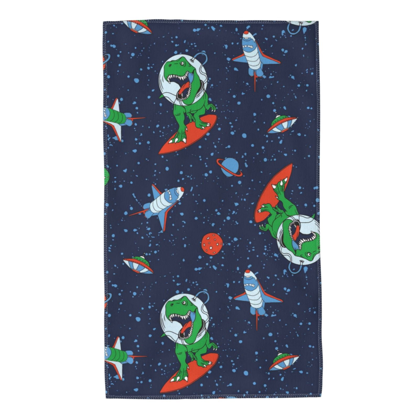 Kdxio Hand Towel Dinosaur Astronaut Space Surfing for Bathroom Kitchen ...