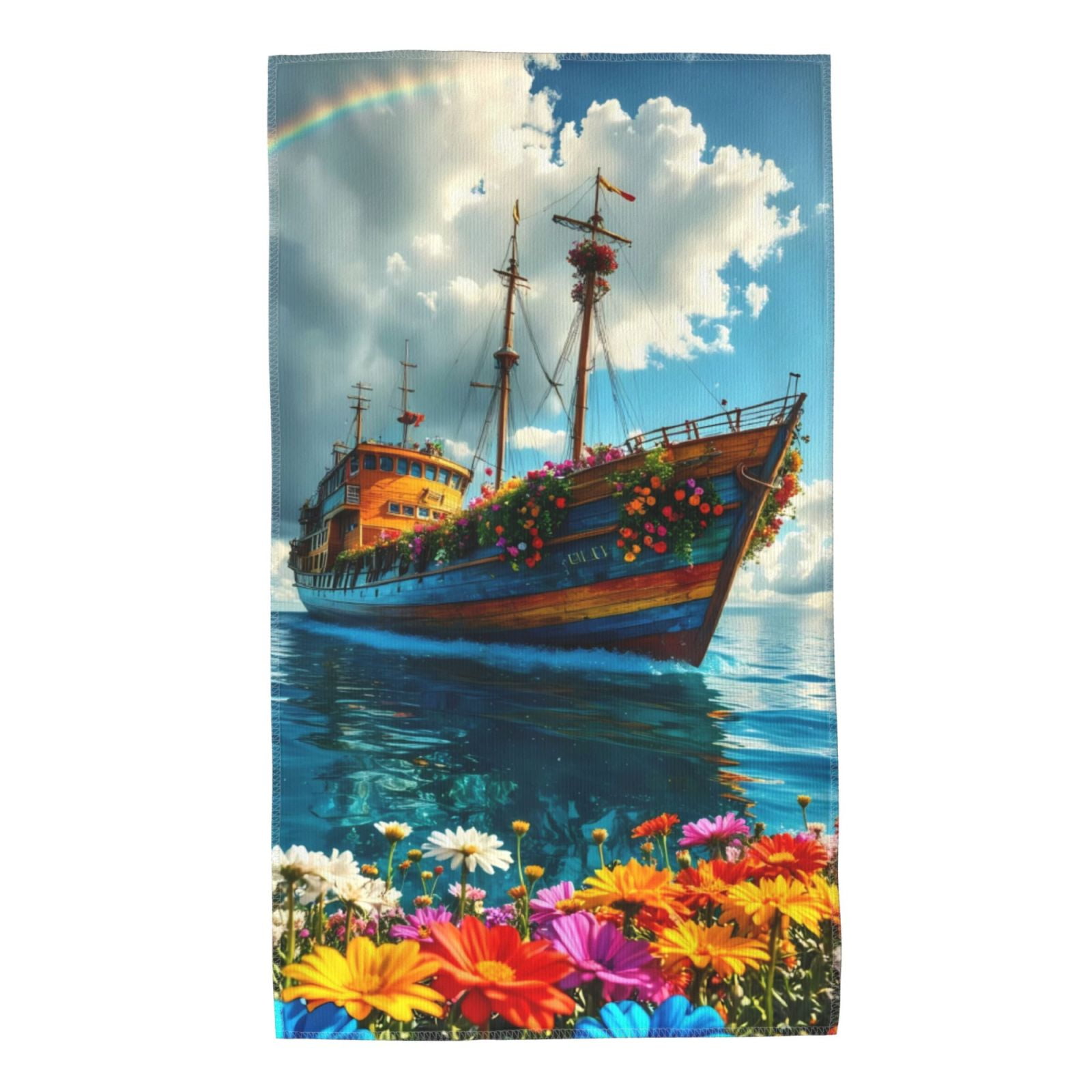 Kdxio Hand Towel Floral Ship On Ocean for Bathroom Kitchen Fingertip ...