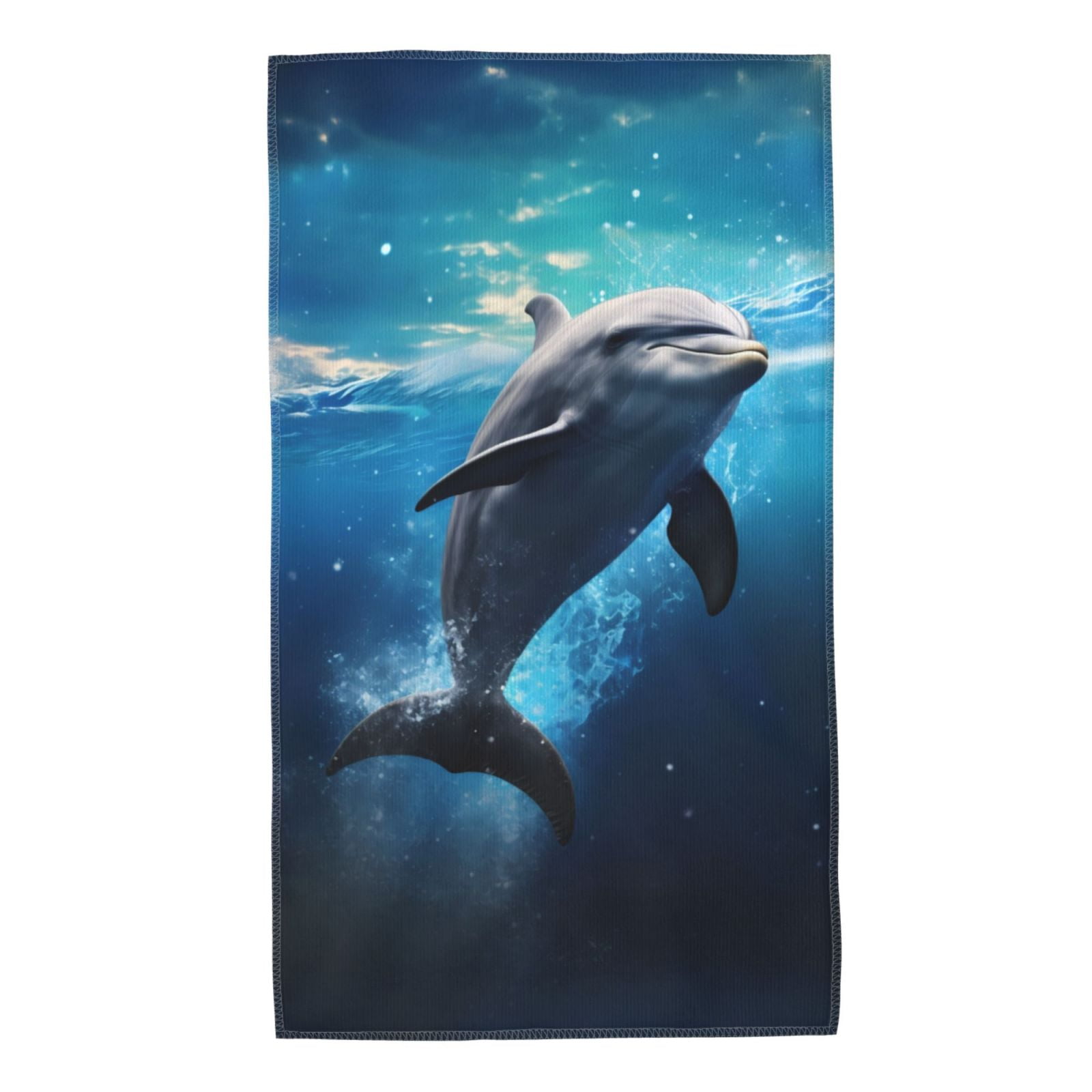 Kdxio Hand Towel Ice Blue Ocean Cute Dolphin for Bathroom Kitchen ...