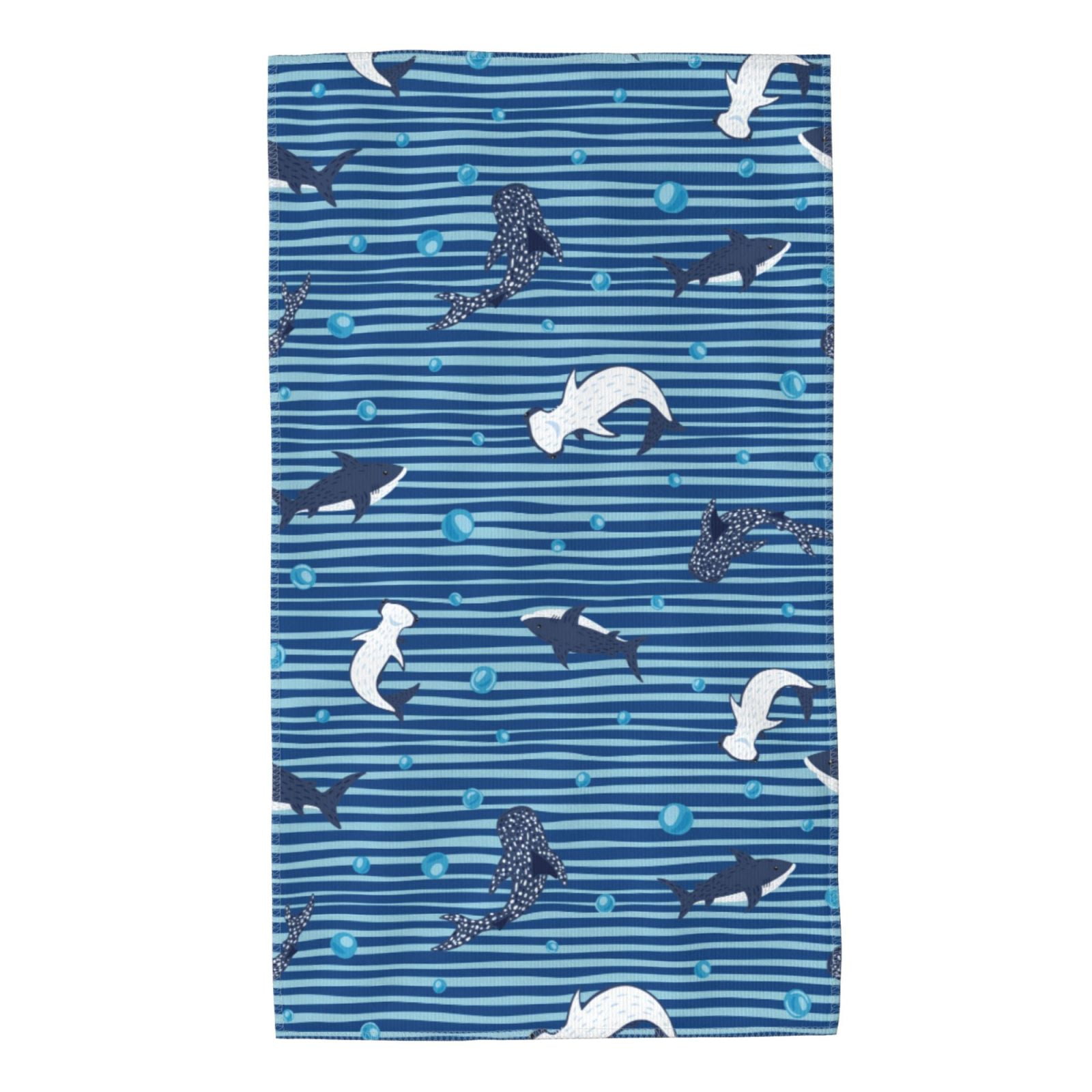 Kdxio Hand Towel Sharks on White Blue Striped for Bathroom Kitchen ...