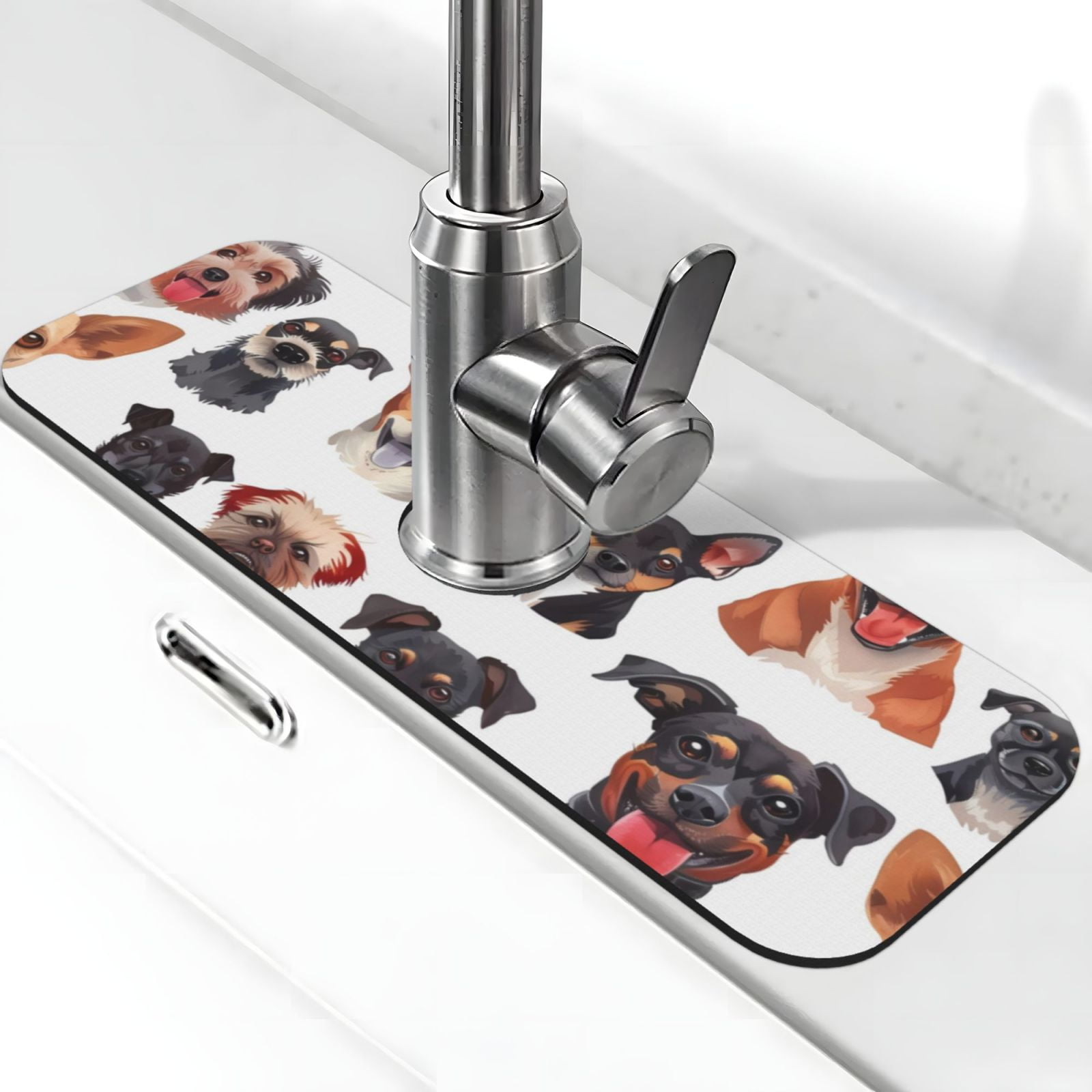 Kdxio Happy Dog Faces Collage Pattern Non-Slip Diatom Mud Faucet Drain ...