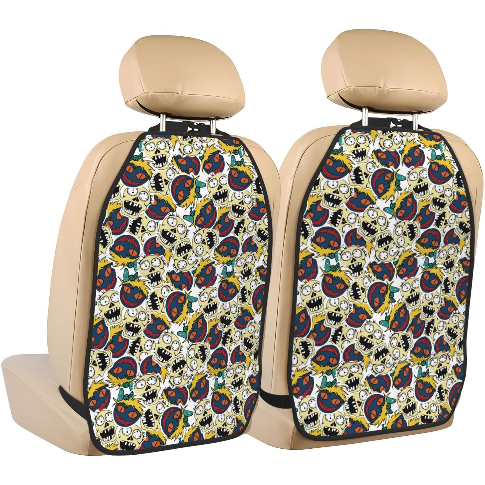 Kdxio Happy Skeleton Print 2 Pack Car Kick Mat Seat Cover Back ...
