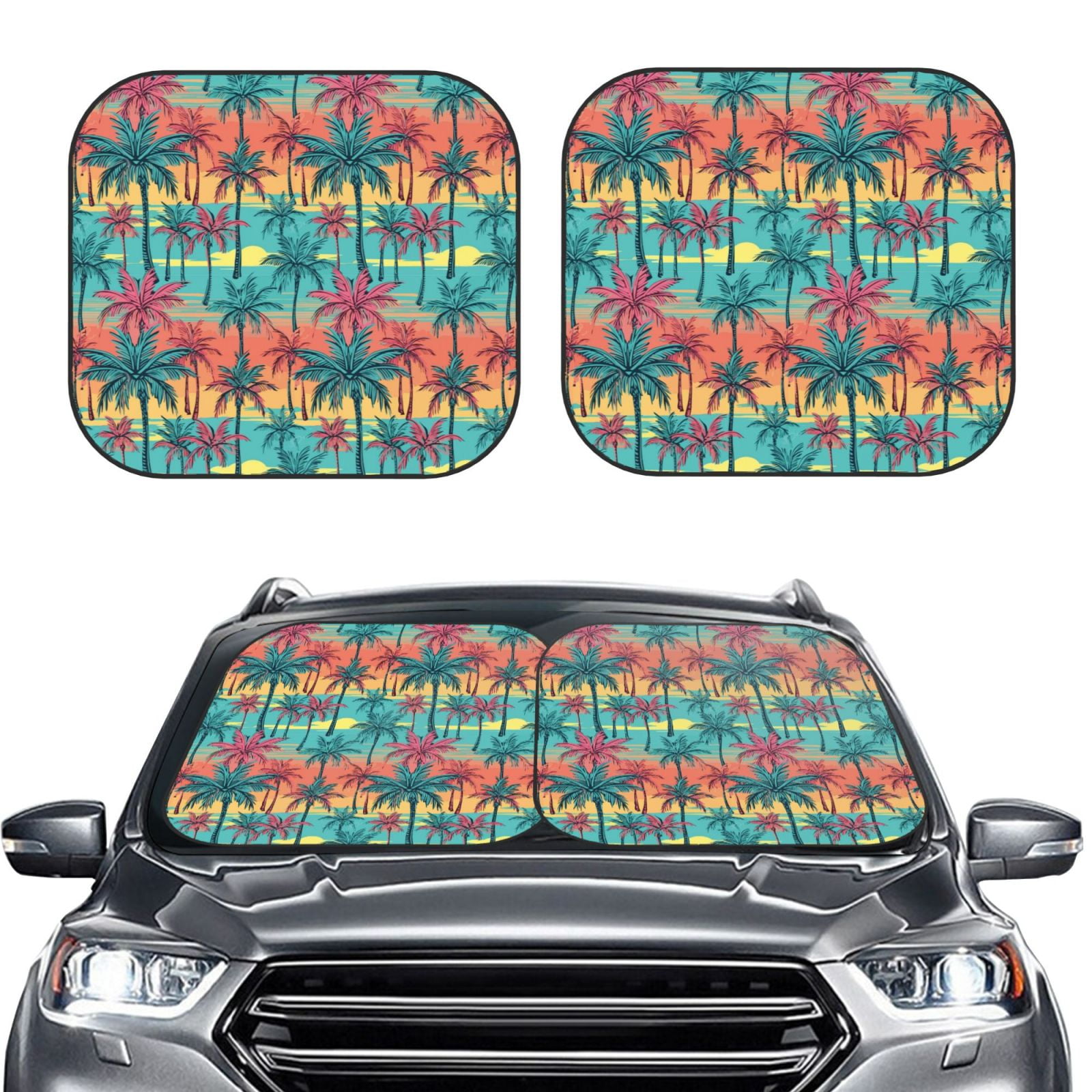 Kdxio Hawaii Palms Print 2-Piece Sun Shade Front Windshield - Foldable ...