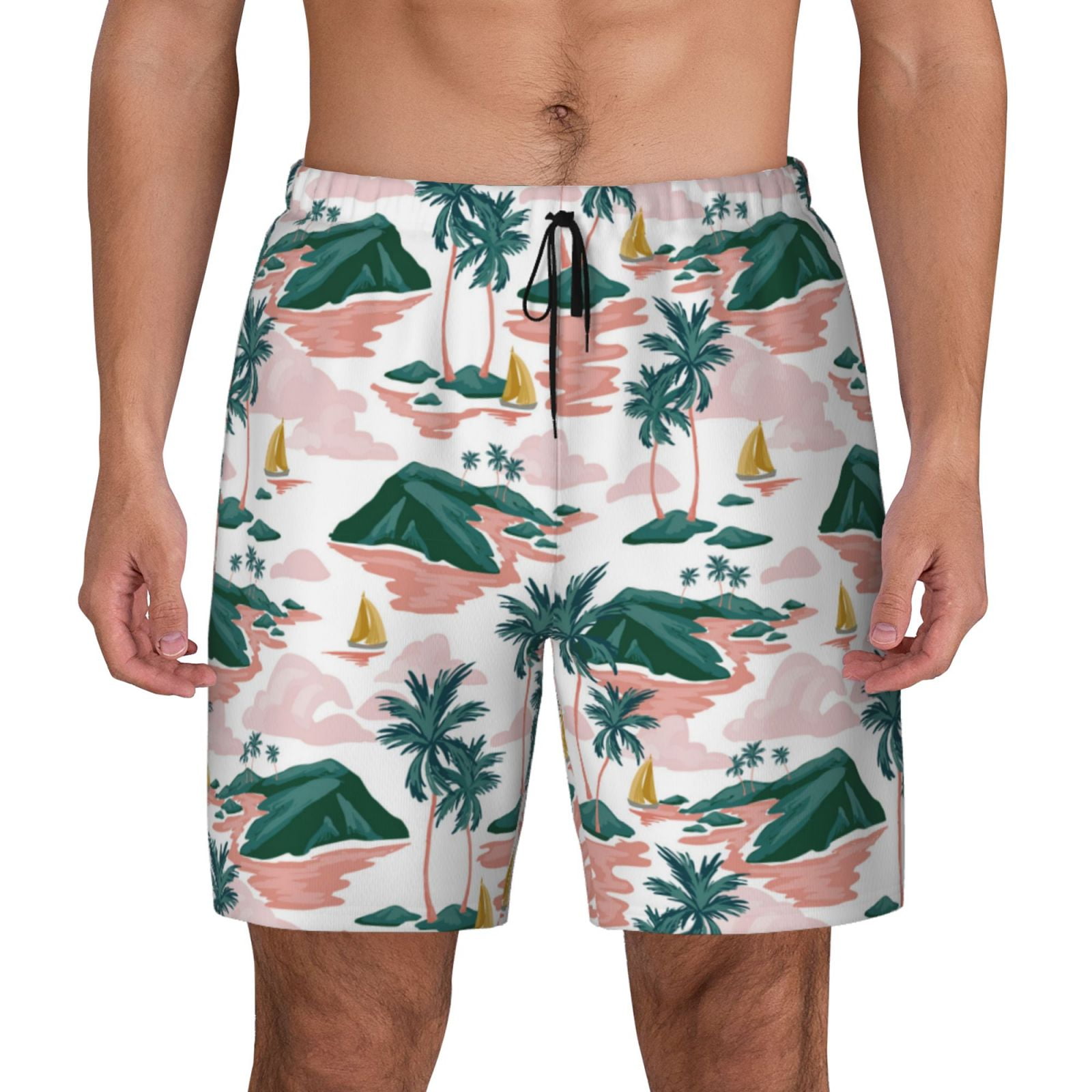 Kdxio Hawaii Palms Print Men's Swim Trunks with Compression Liner 7 ...