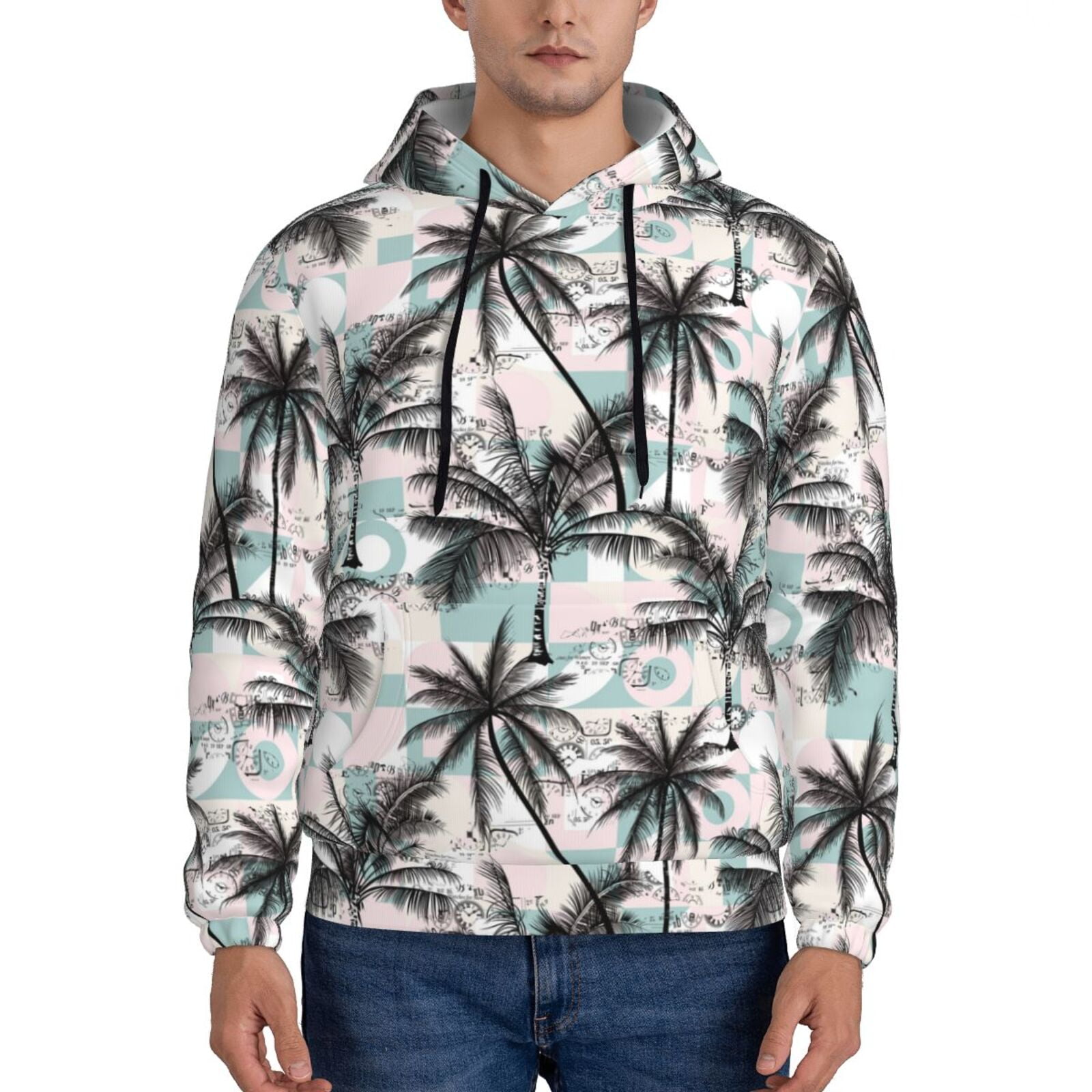 Kdxio Hawaii Palms Print Mens Casual Hooded Collar Drawstring Hoodies ...