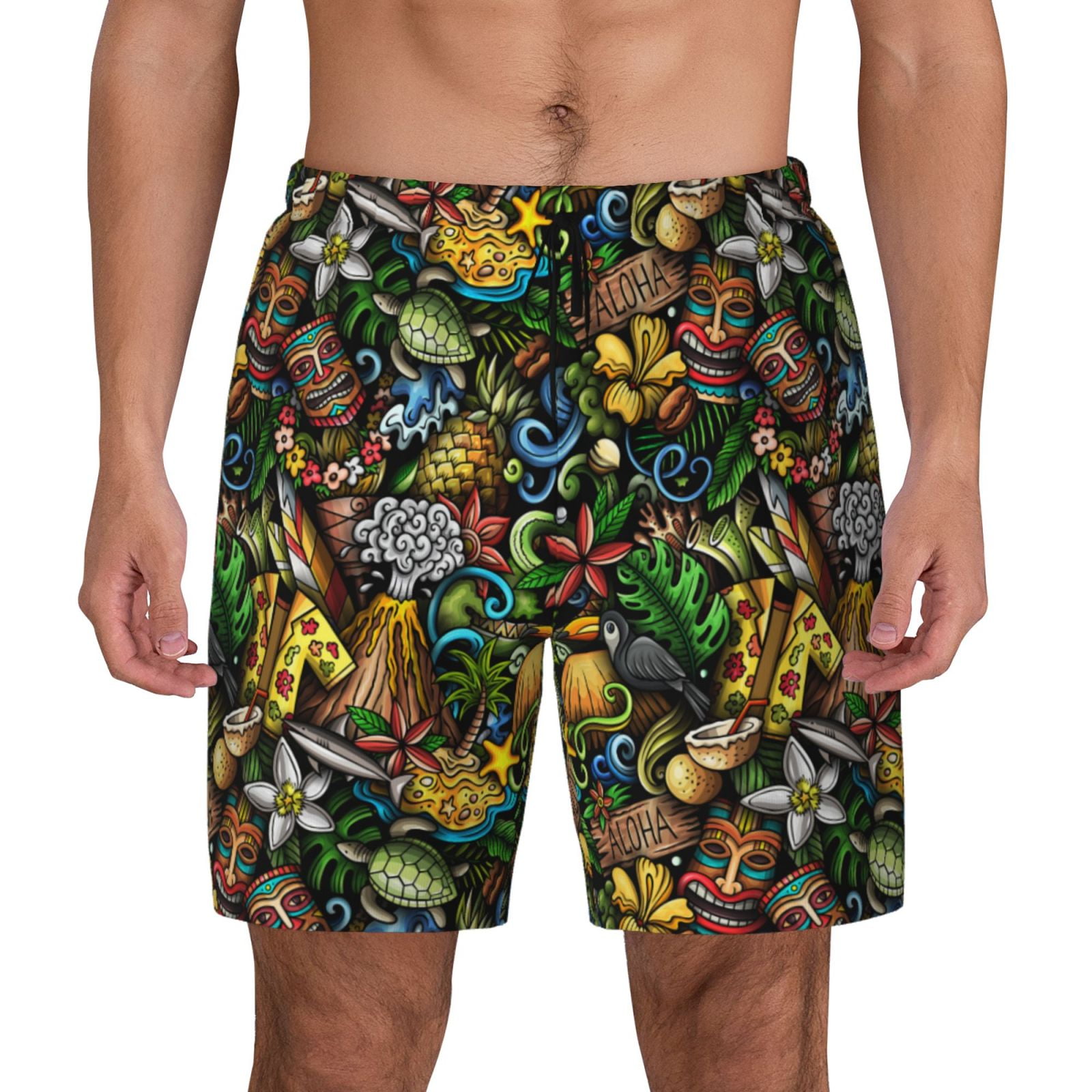 Kdxio Hawaiian Culture Symbols Print Men's Swim Trunks with Compression ...