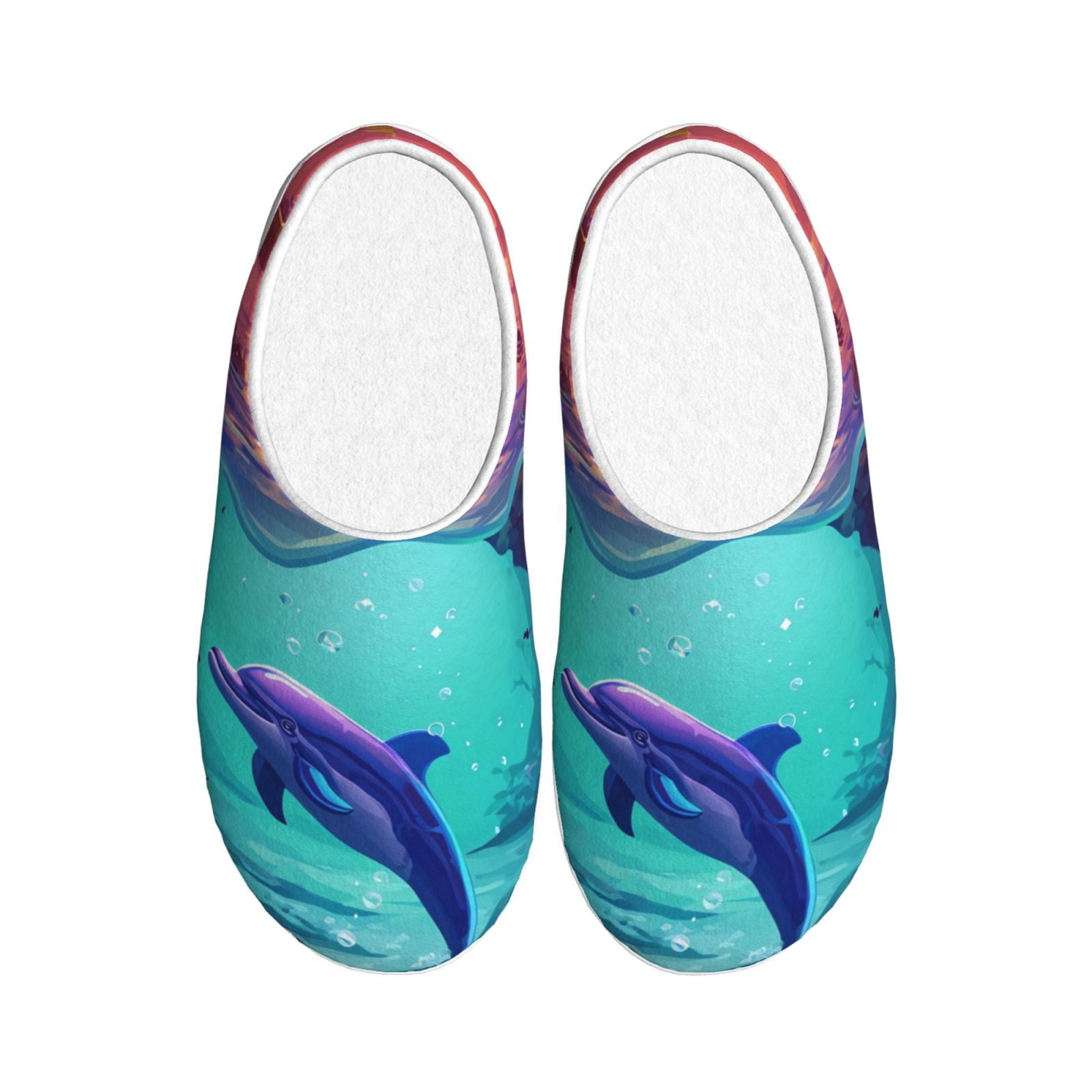 Kdxio Hawaiian Island Dolphin Women's Men's Slippers Plush Slip-On ...
