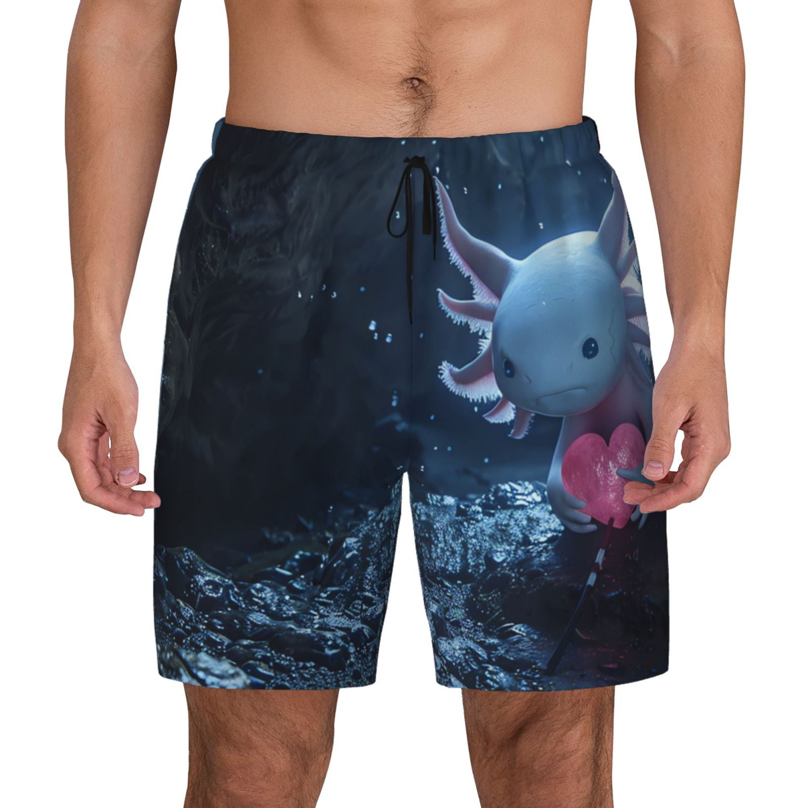 Kdxio Heart Axolotl Print Men's Swim Trunks with Compression Liner 7 ...