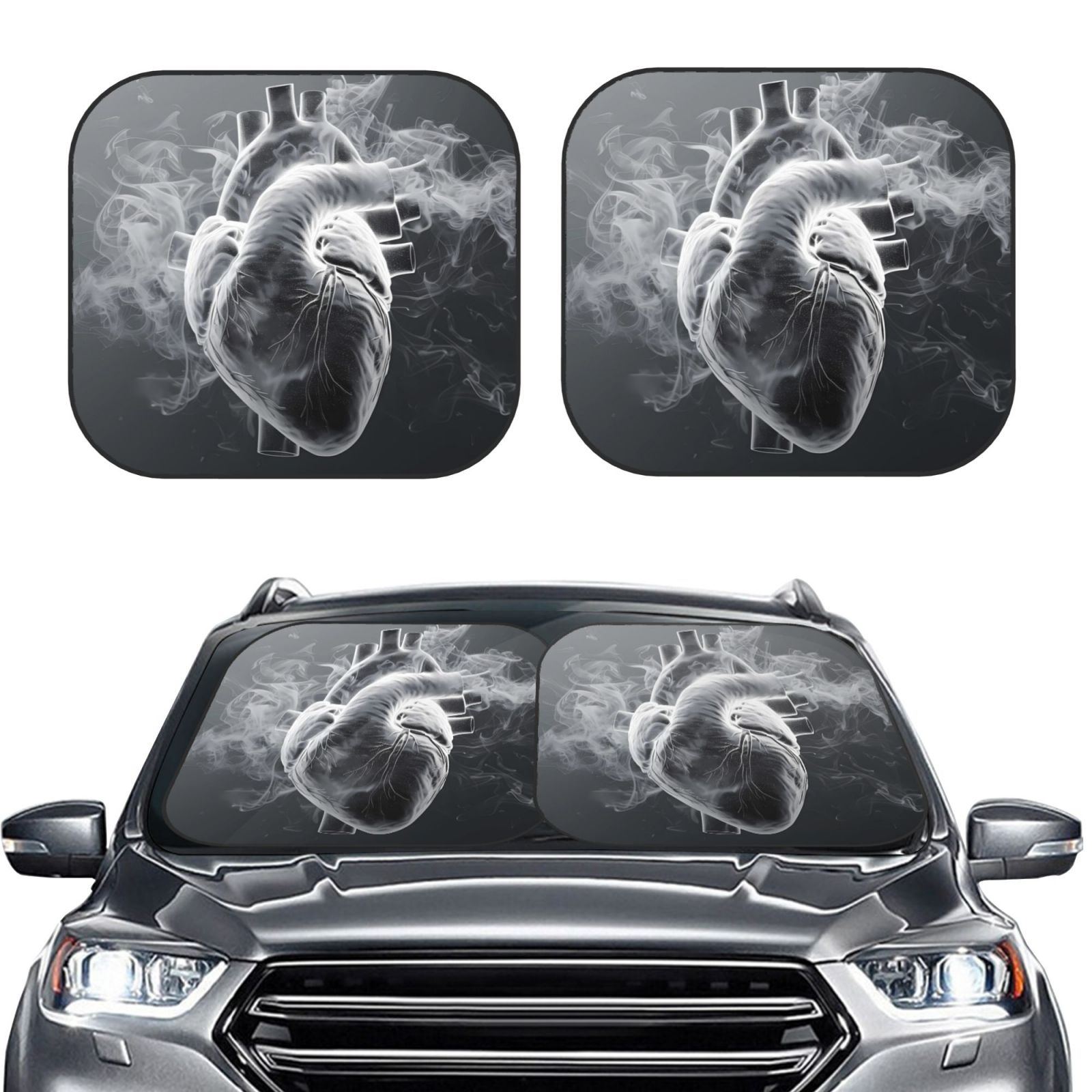 Kdxio Heart Illustration Print 2-Piece Sun Shade Front Windshield ...