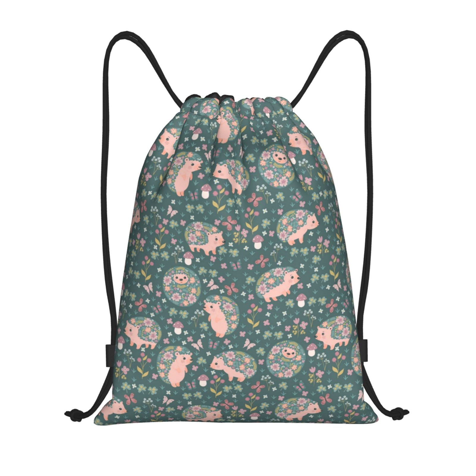 Kdxio Hedgehogs and Flowers Print Drawstring Backpack Bag,Waterproof ...