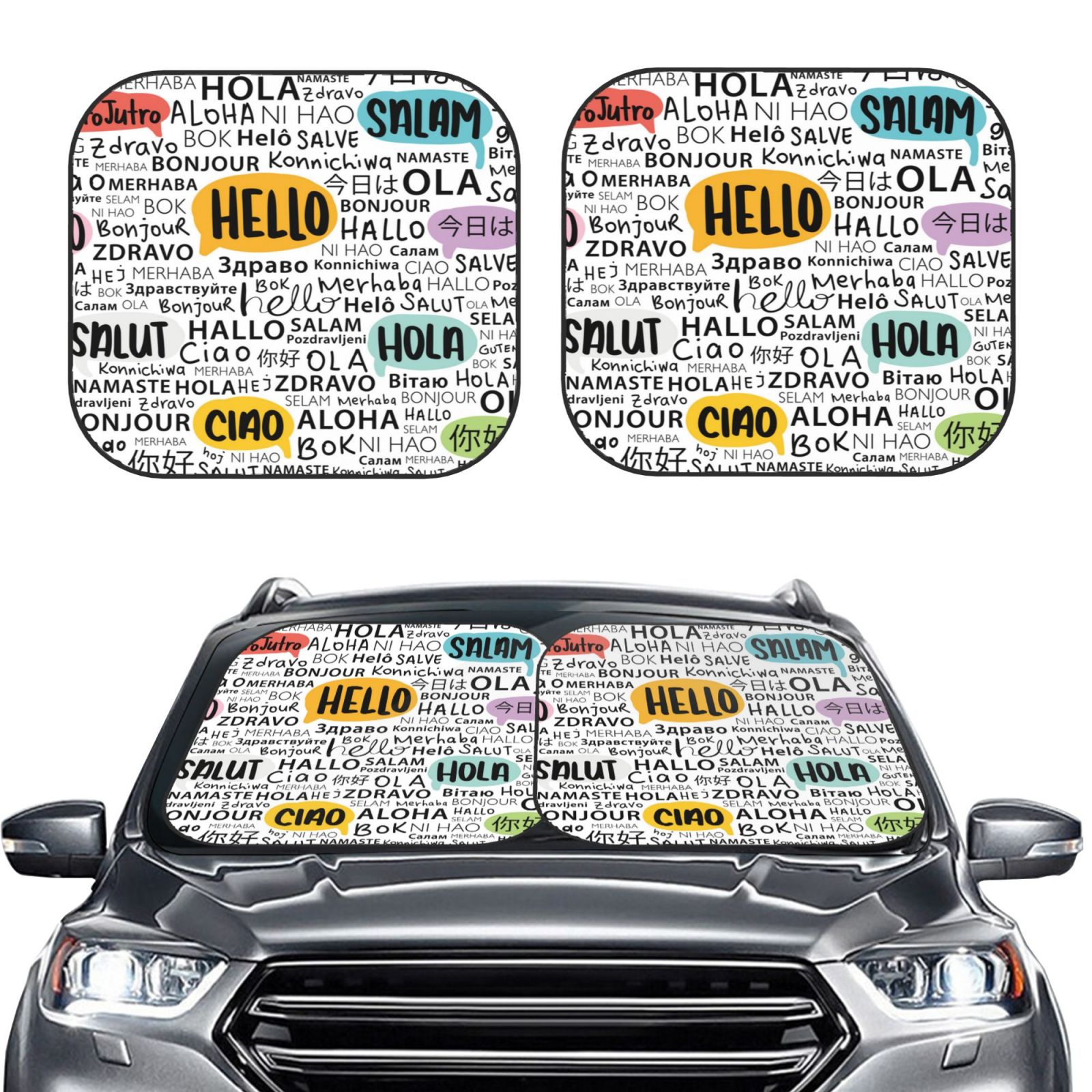 Kdxio Hello Print 2-Piece Sun Shade Front Windshield - Foldable Car ...