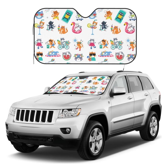 Kdxio Hello Summer Cat Print Windshield Sun Shade, Foldable Sun Blocker ...